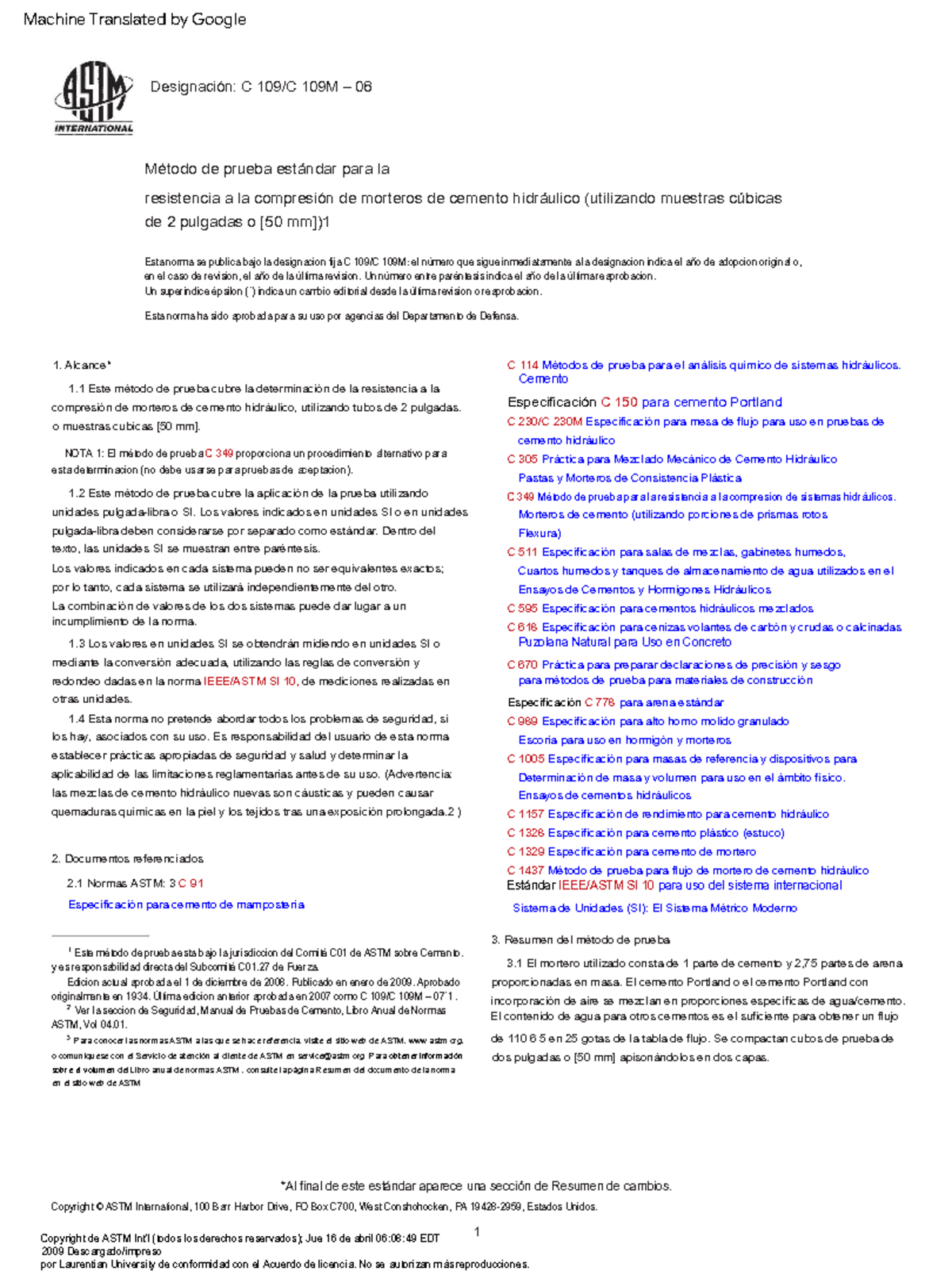 ASTM C 109-C 109M-08 Español - Designación: C 109/C 109M – 08 ####### C 114 Métodos de prueba ...