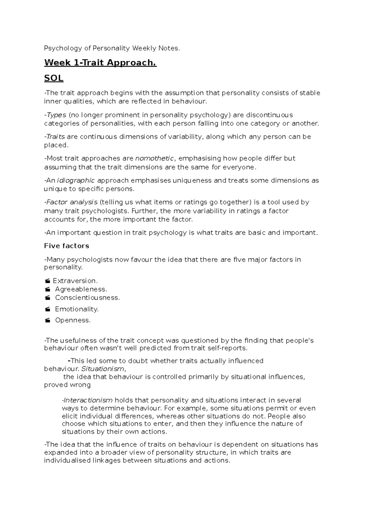 PSY30008 Psych of personality notes - Psychology of Personality Weekly ...