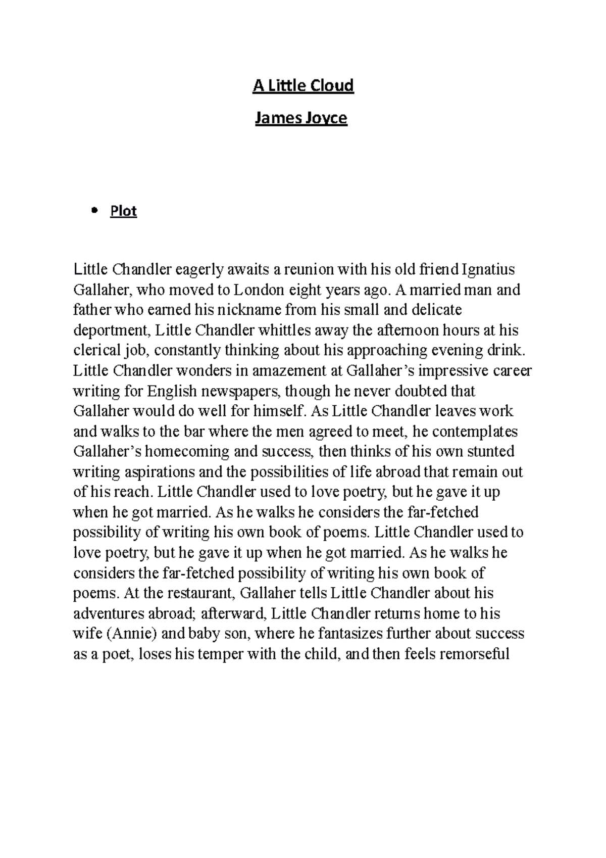 Little cloud def - short story du cours - A Little Cloud James Joyce ...