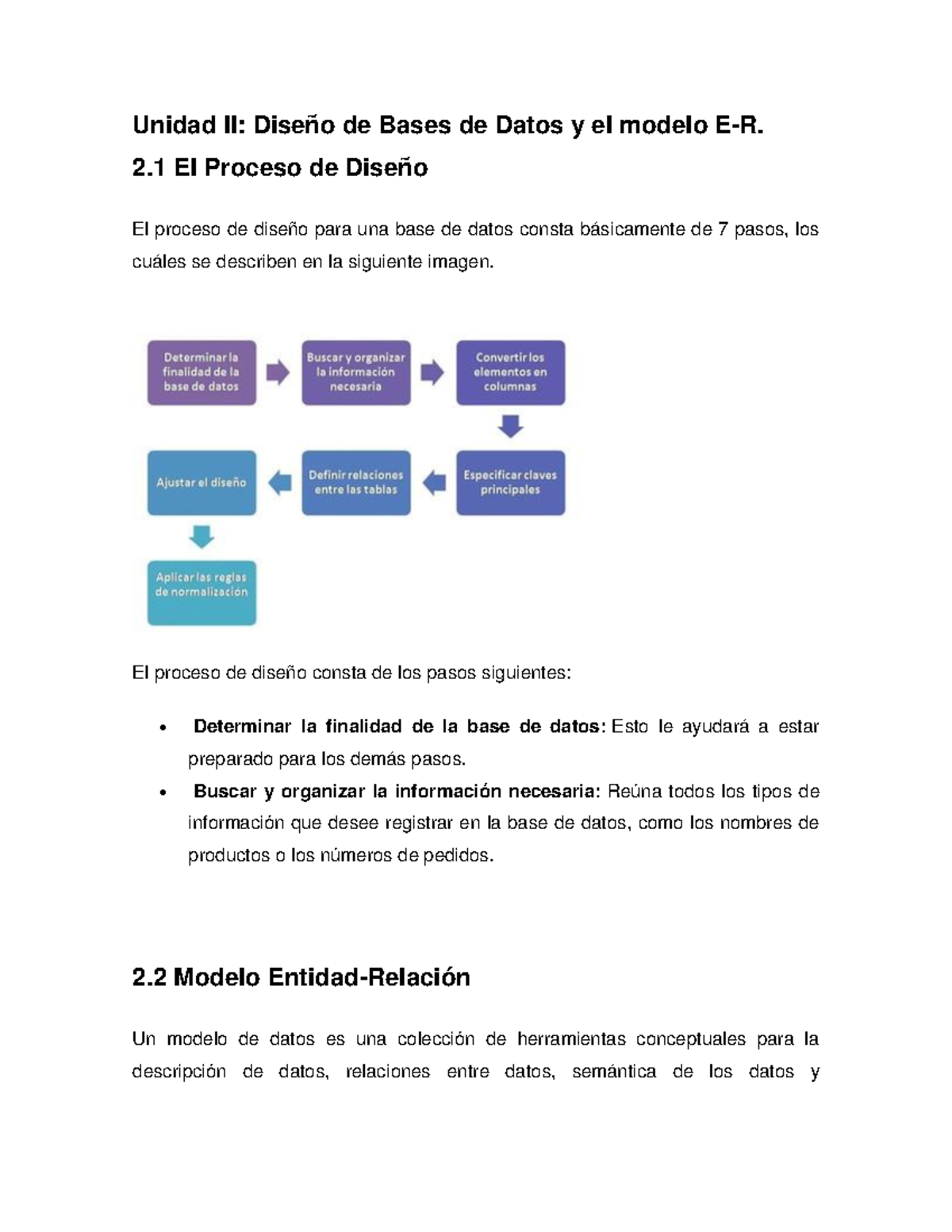 Unidad II - 1111 - Unidad II: Diseño de Bases de Datos y el modelo E-R. 2 El Proceso de Diseño ...
