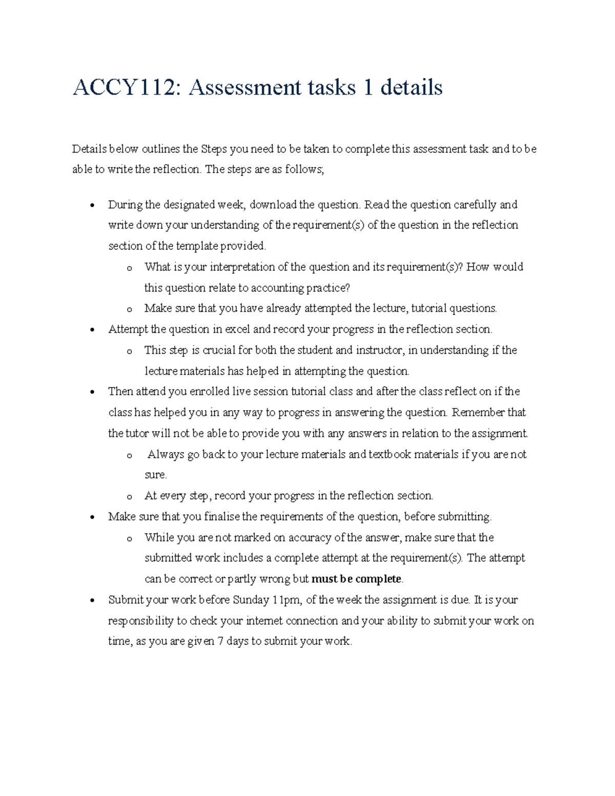 Assessment task 1 details - ACCY112: Assessment tasks 1 details Details ...