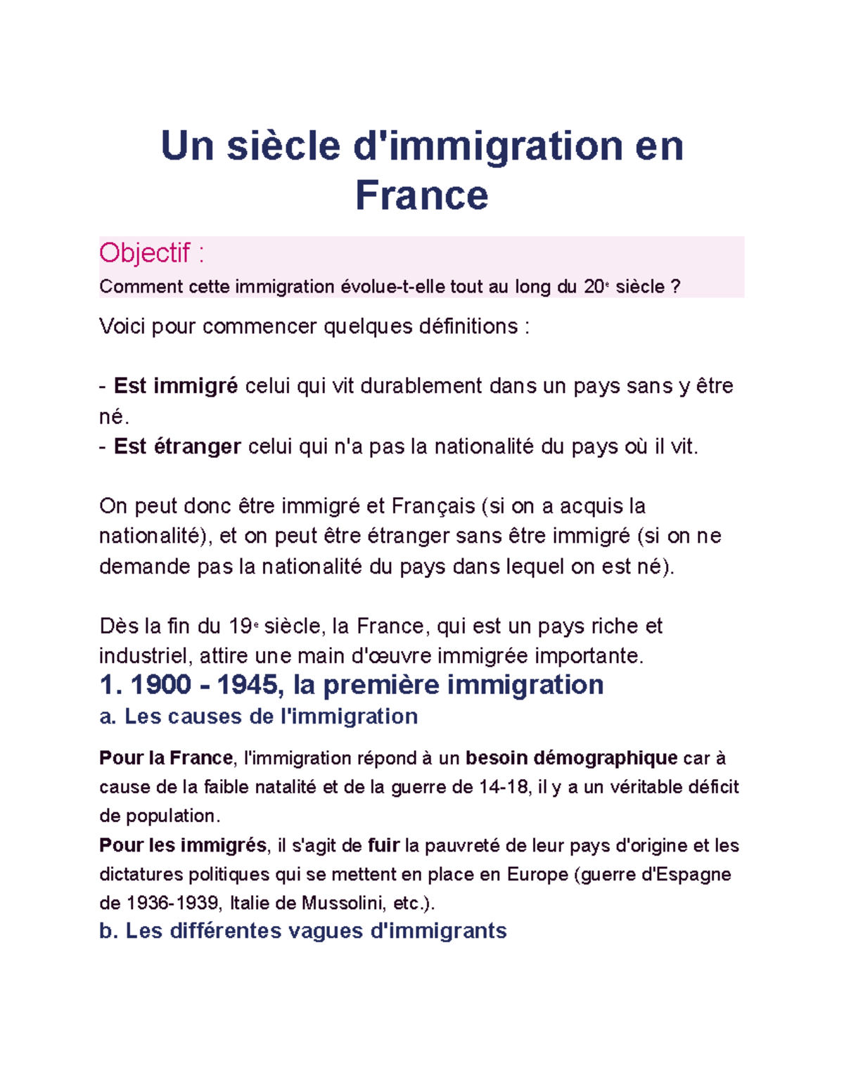Un siècle d'immigration en France - Un siècle d'immigration en France ...