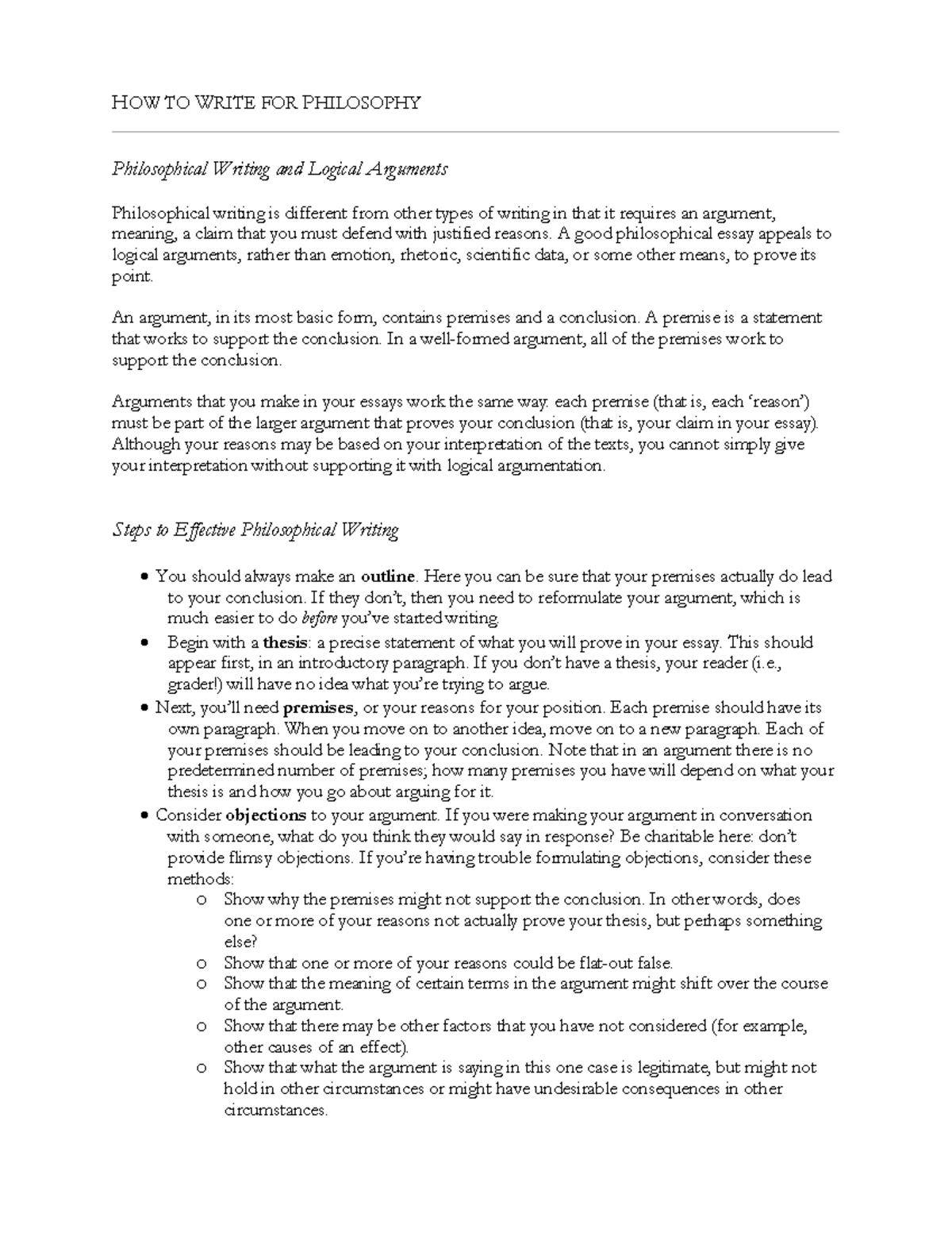 Writing Guide - Lecture notes 4 - Philosophical Writing and Logical ...