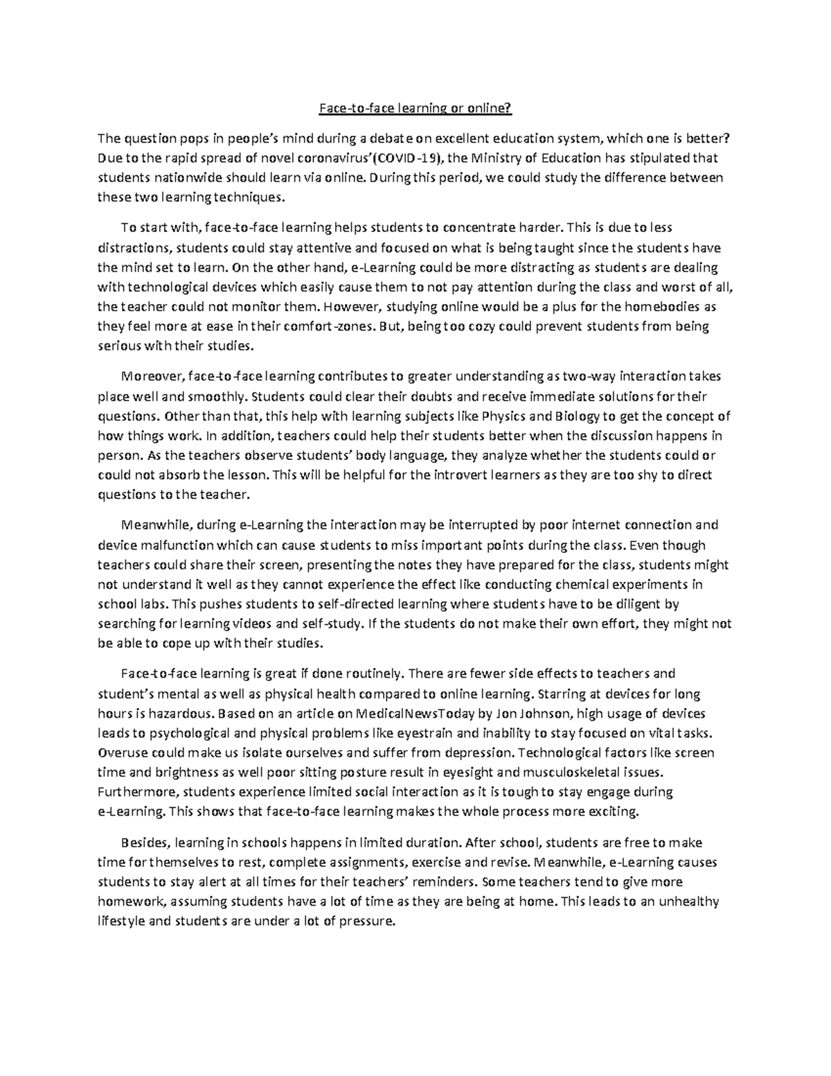 Learning method - Face-to-face learning or online? The question pops in ...