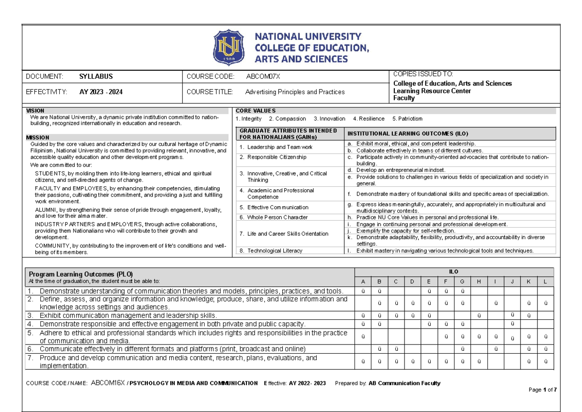 Abcom 07X - Advertising Principles and Practices Syllabus - DOCUMENT ...