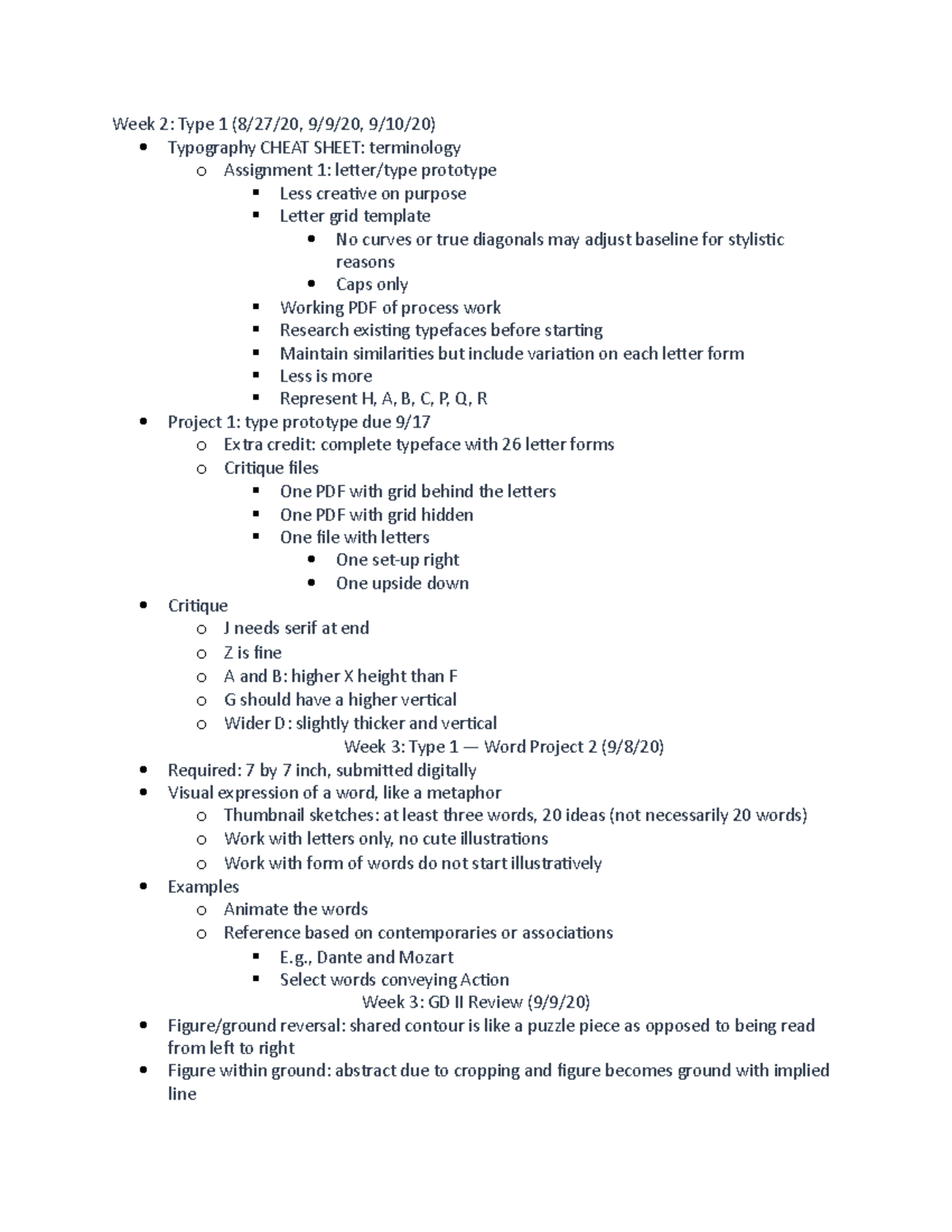 ARTS 079 Typography I Fall 2020 - Week 2: Type 1 (8/27/20, 9/9/20, 9/10 ...