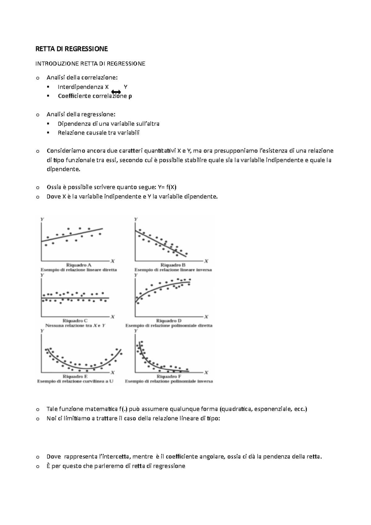 Retta DI Regressione - Statistica - RETTA DI REGRESSIONE INTRODUZIONE ...