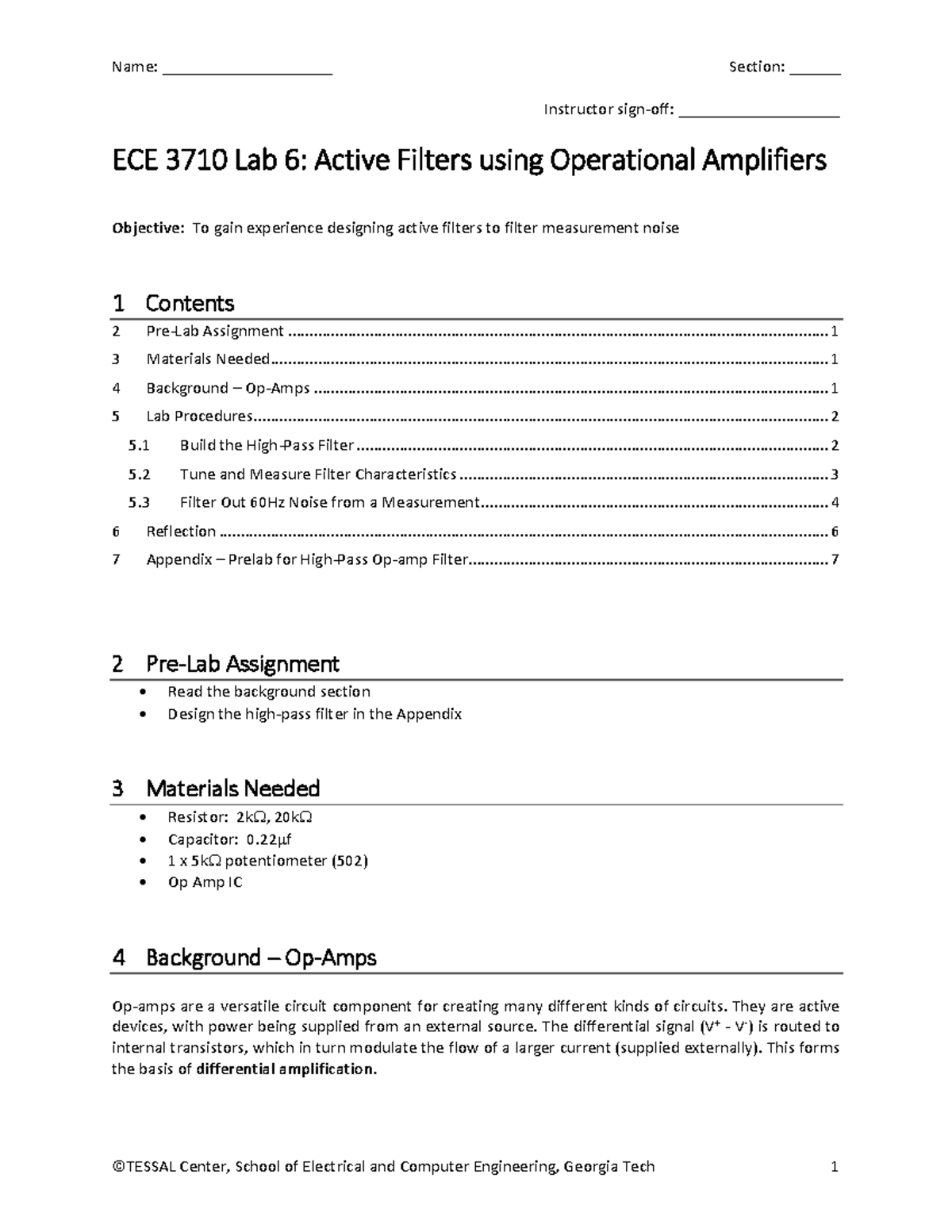 ECE3710 Lab6 - Name: ____________________ Section: ______ Instructor sign-off ...
