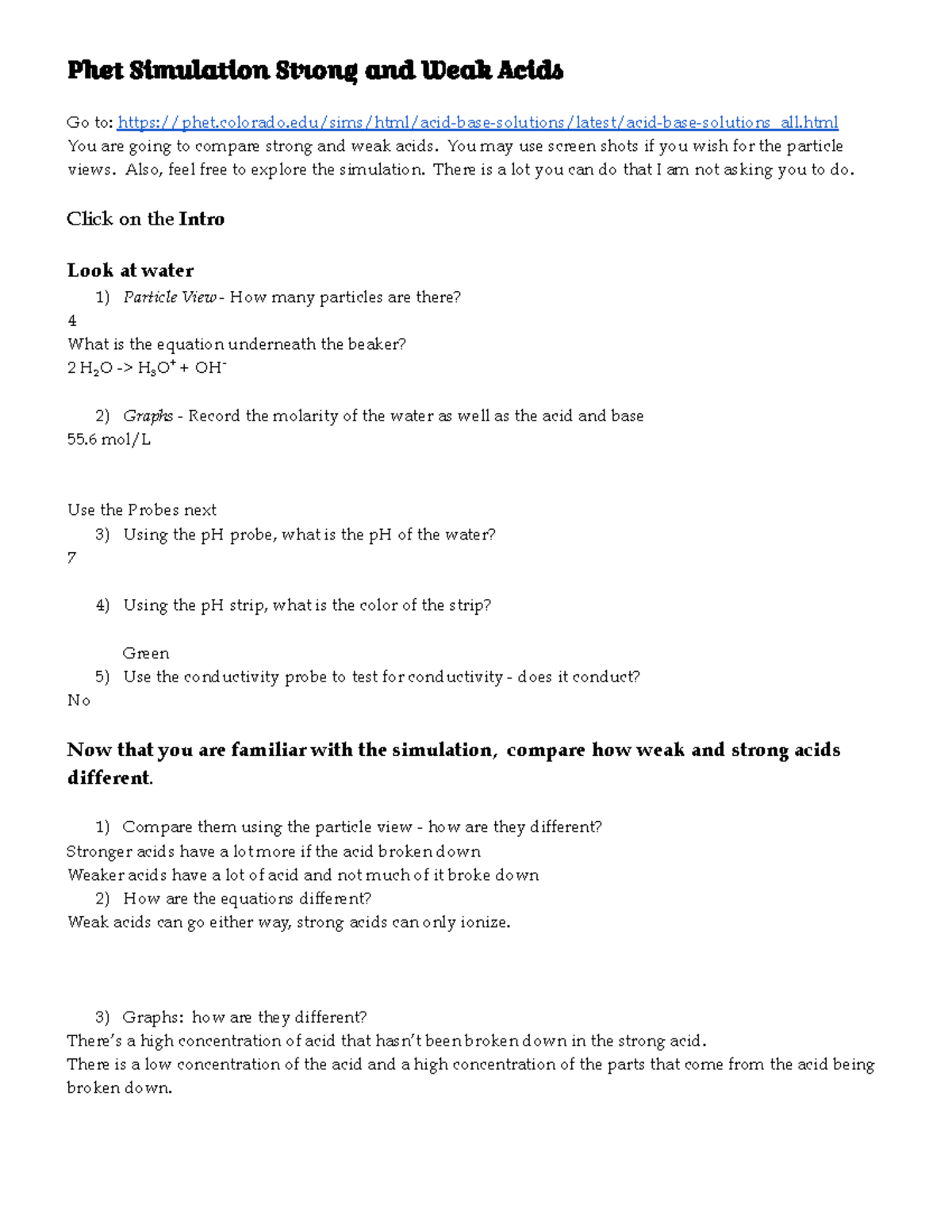Copy of Phet Simulation strong and weak acids - Phet Simulation Strong ...