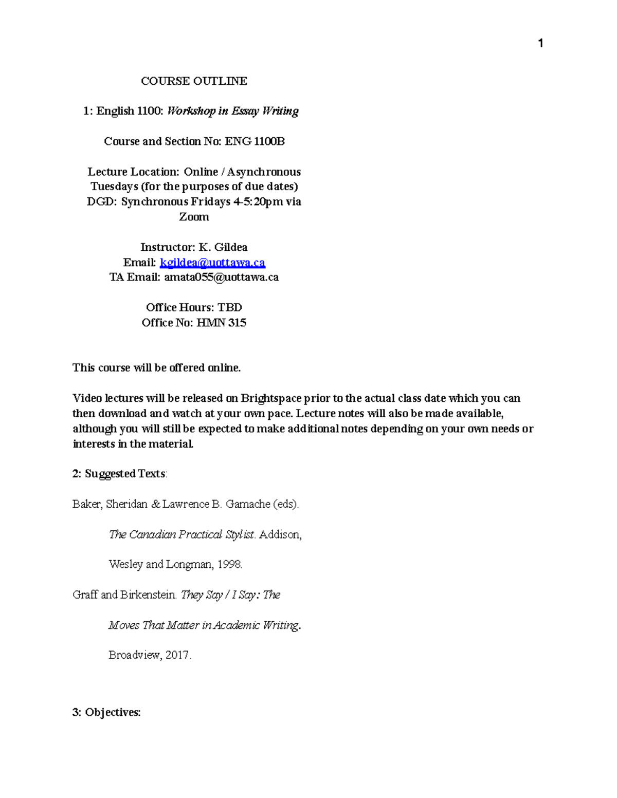 Course Outline 1 - edwe - COURSE OUTLINE 1: English 1100: Workshop in ...
