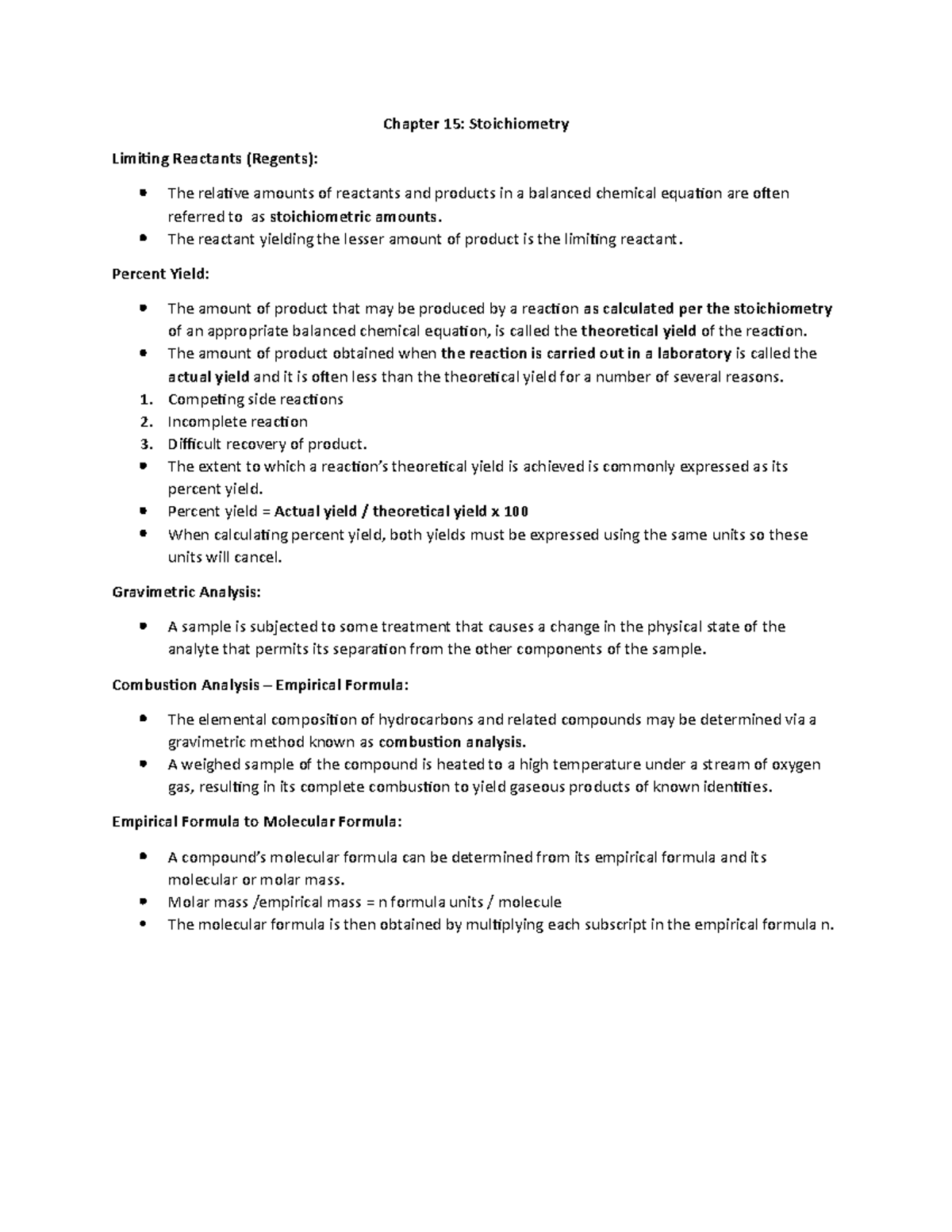 Chapter 15 Stiochiometry Chemical Analysis - Chapter 15: Stoichiometry ...