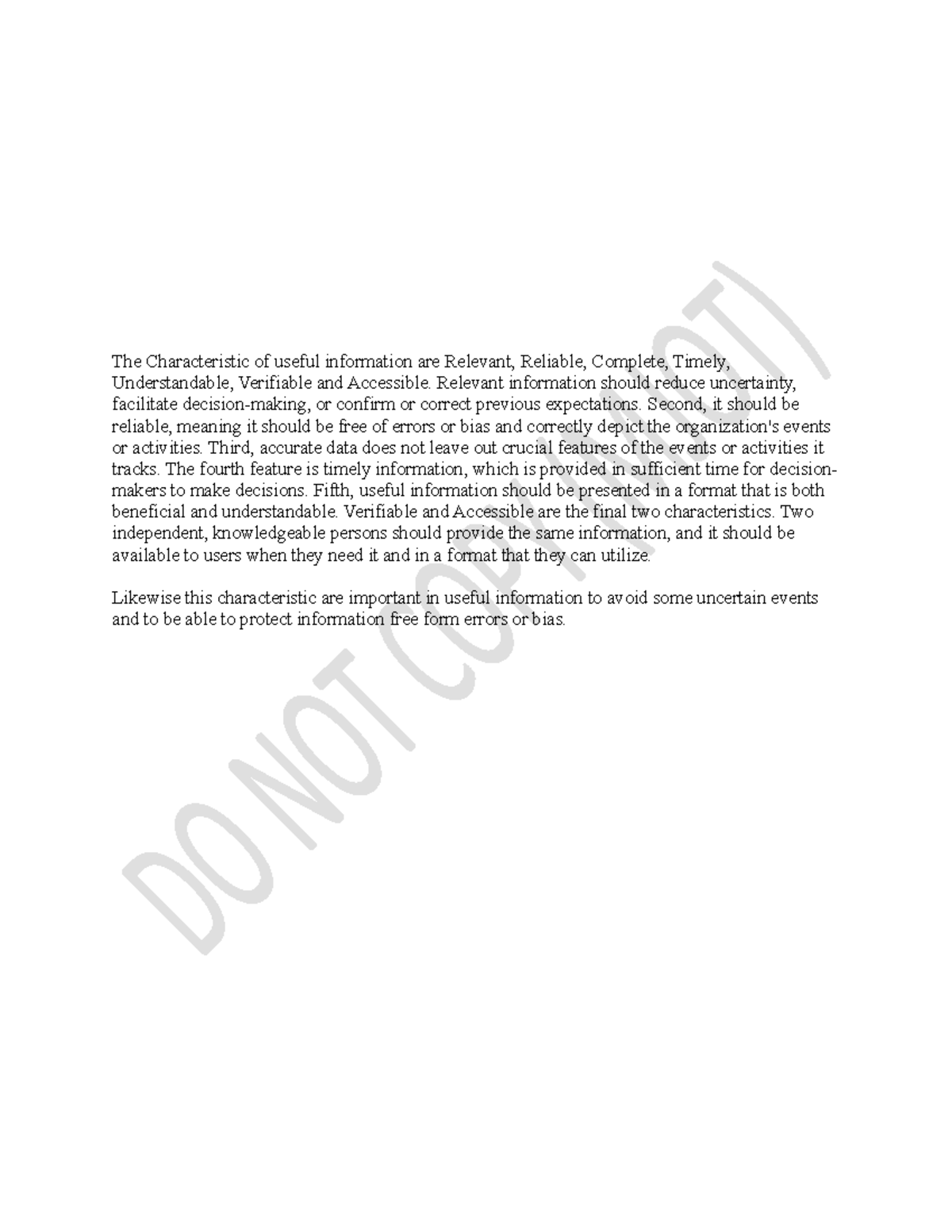 2 - Essay - The Characteristic of useful information are Relevant ...