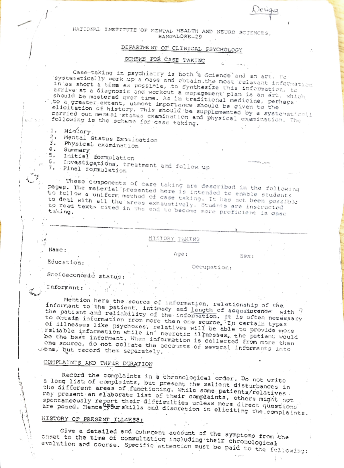 Case history - 4 7. NATIONAL INSTTUTEOF MENTA HEALIH AND NEURO SCIENCES ...