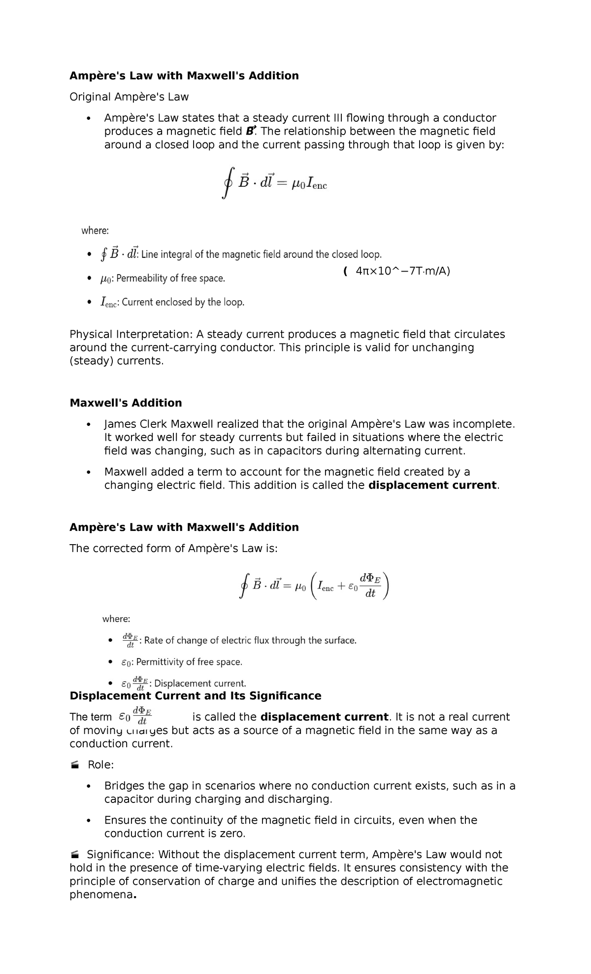 Maxwell - None - Ampère's Law with Maxwell's Addition Original Ampère's ...
