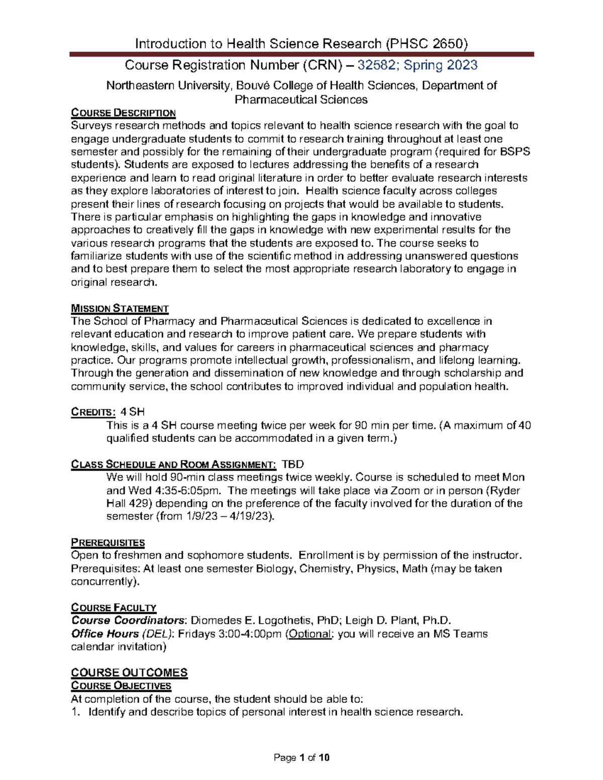 PHSC 2650 Intro to Health Sci Research syllabus Spring 2023 Mar 12 ...