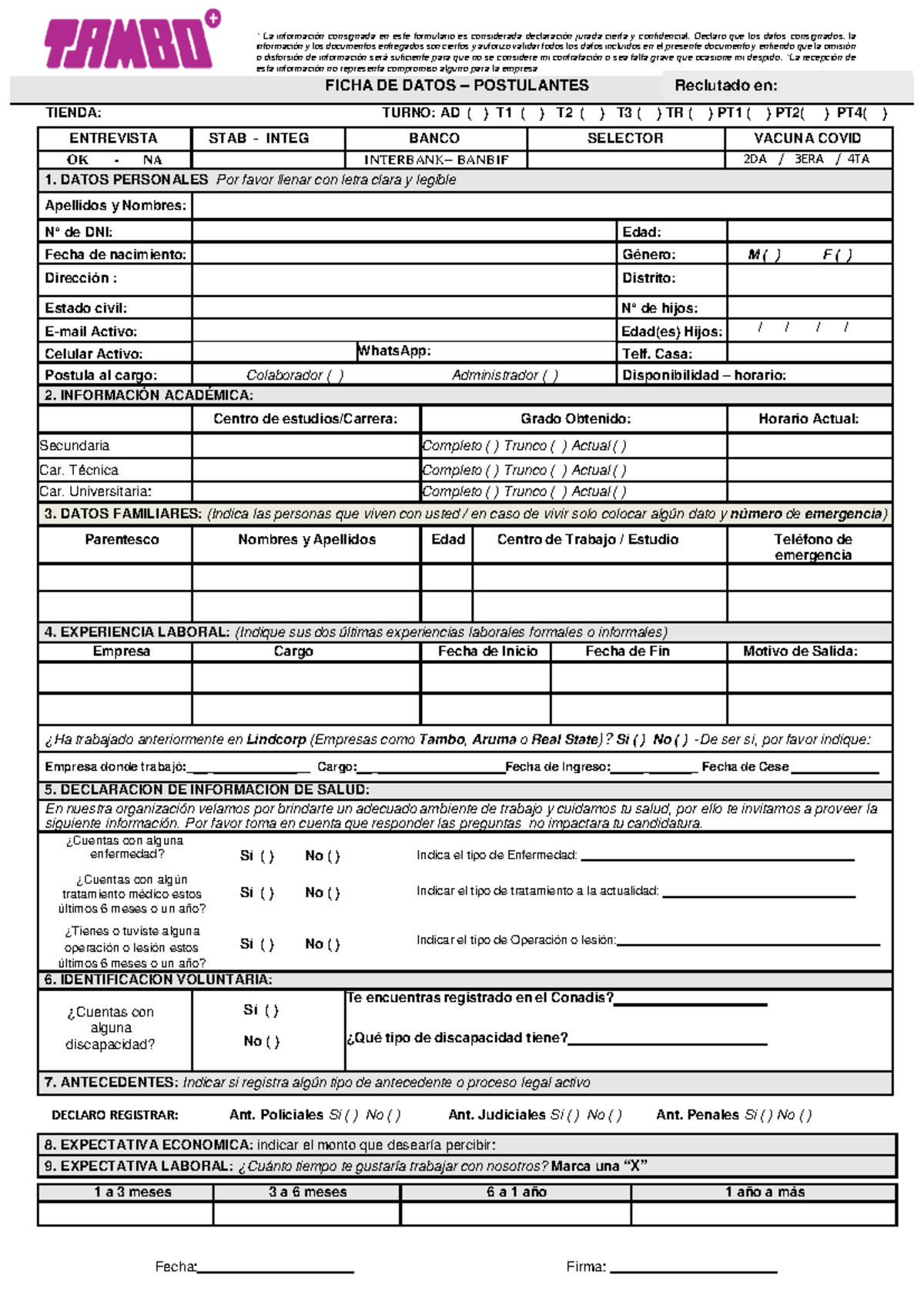 Ficha DE Datos - Así es - * La información consignada en este formulario es considerada ...
