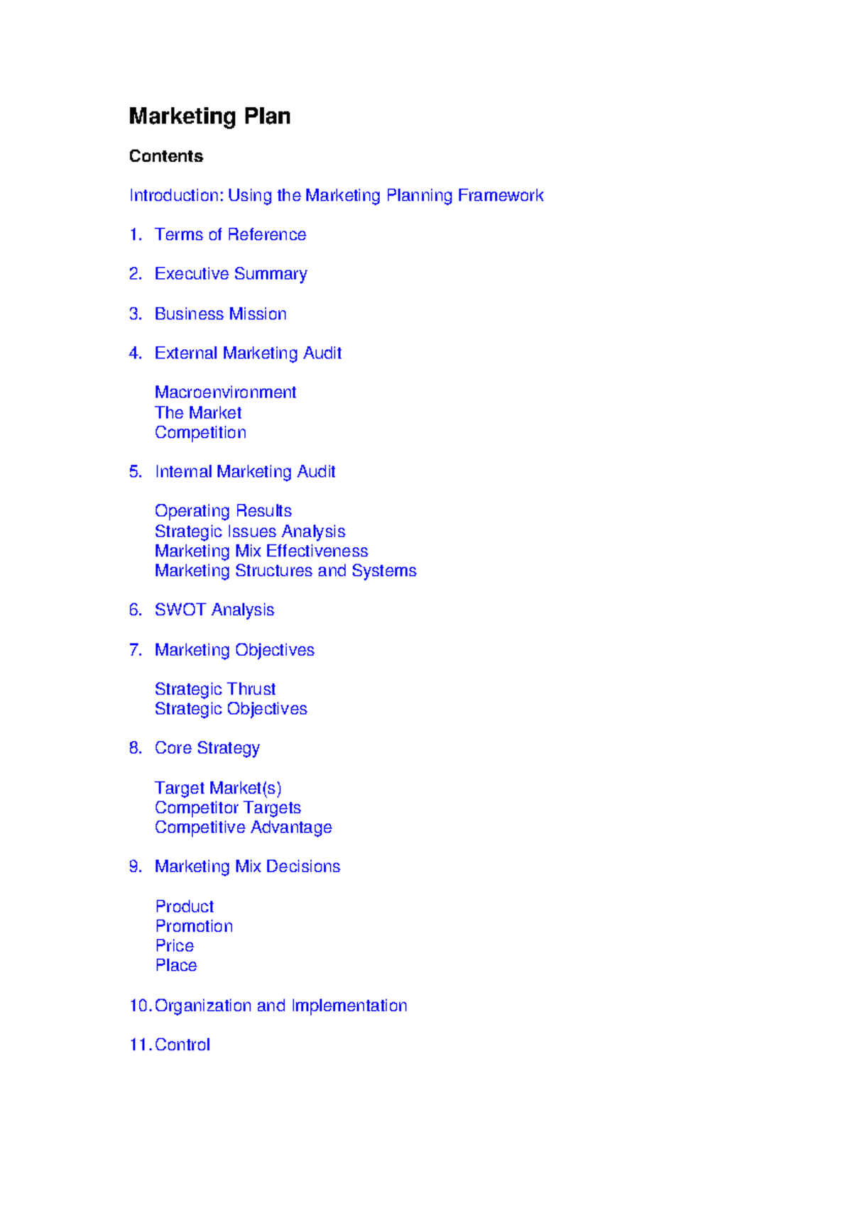 Marketingplan - Plano de Marketing - Marketing Plan Contents ...