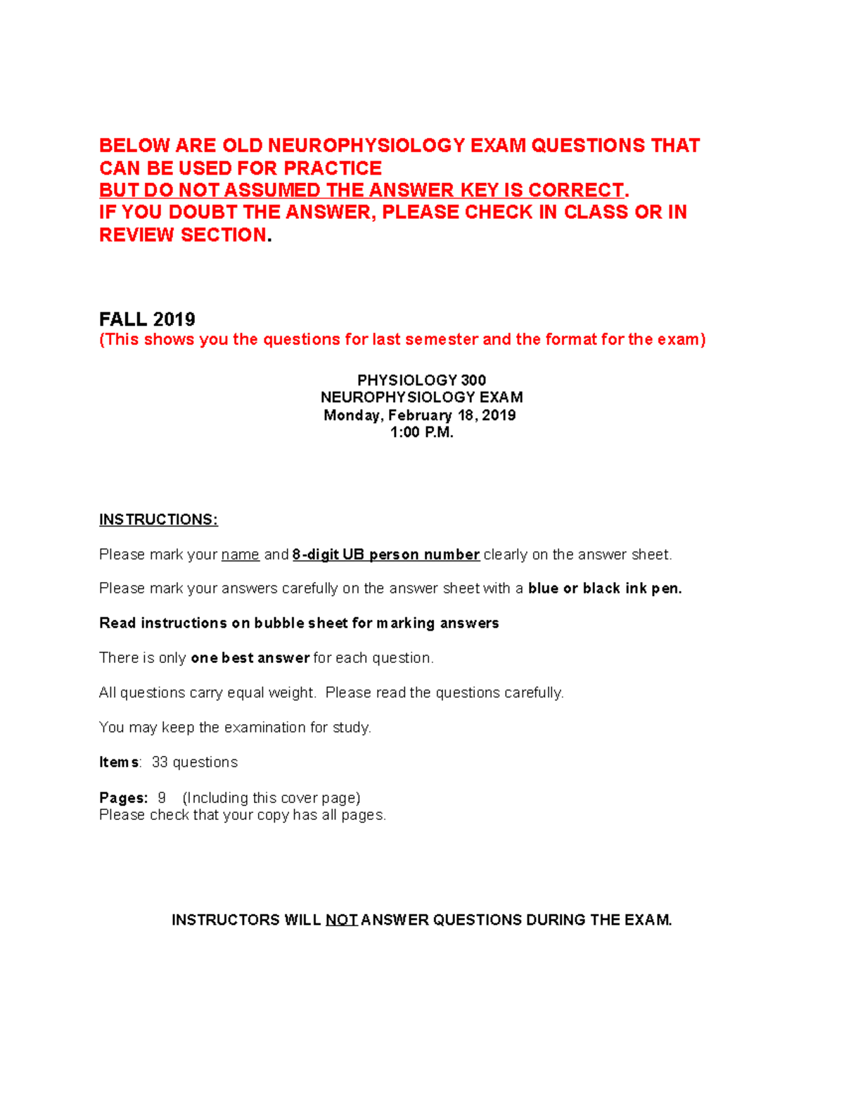 Old Exams PGY 300 - pgy neurophysiology - BELOW ARE OLD NEUROPHYSIOLOGY ...