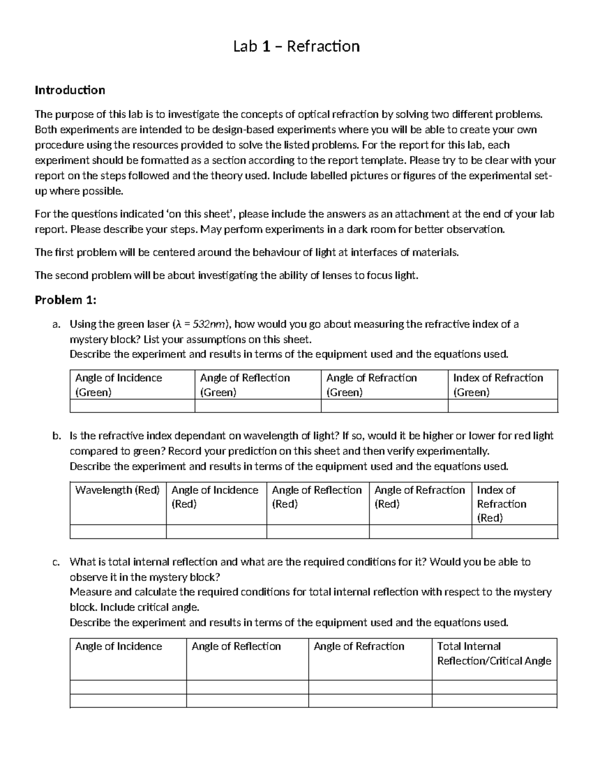 Lab 1 - 3E04 v TA Fall2024 - Lab 1 – Refraction Introduction The purpose of this lab is to - Studocu