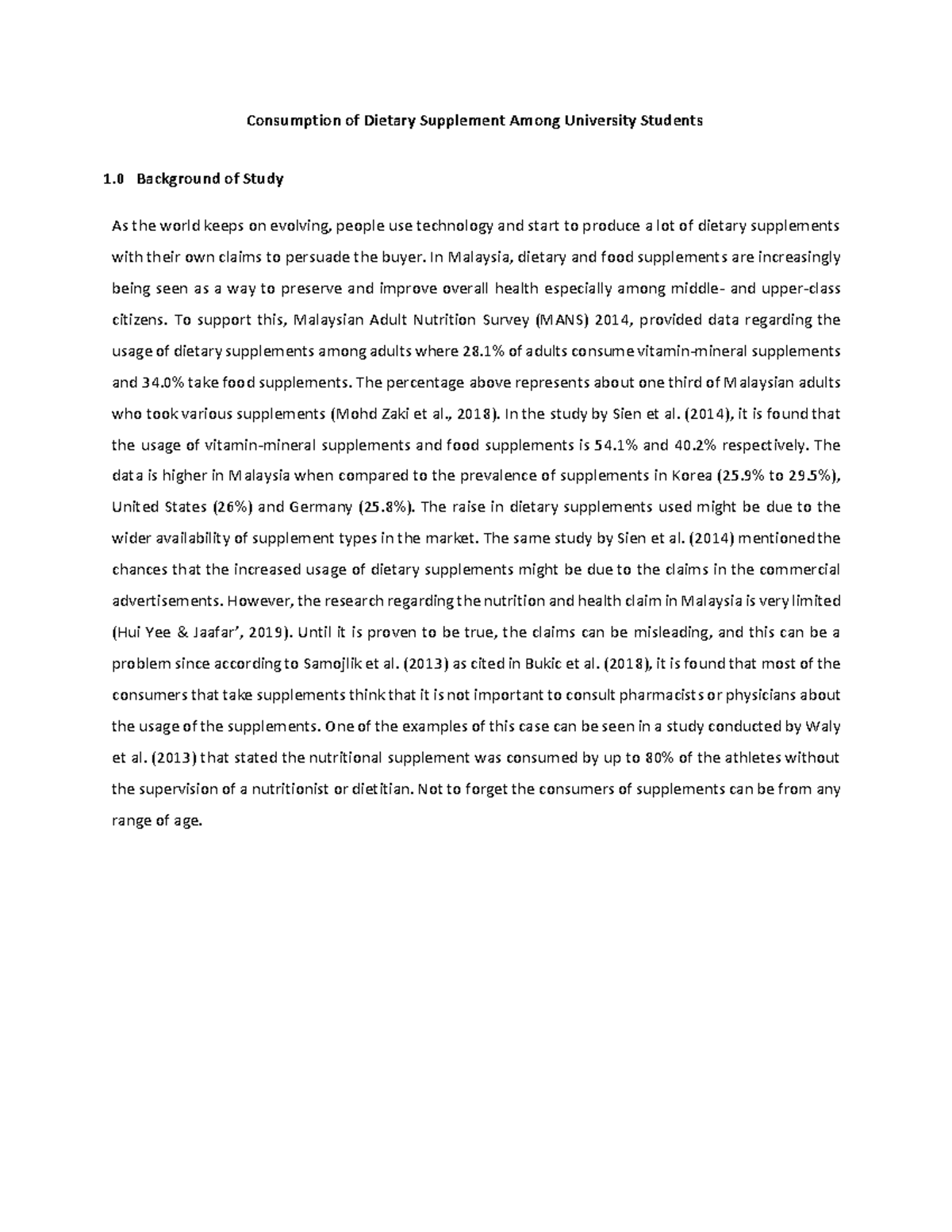 Sample Proposal ( Consumption OF Dietary Supplement) (20224 ...