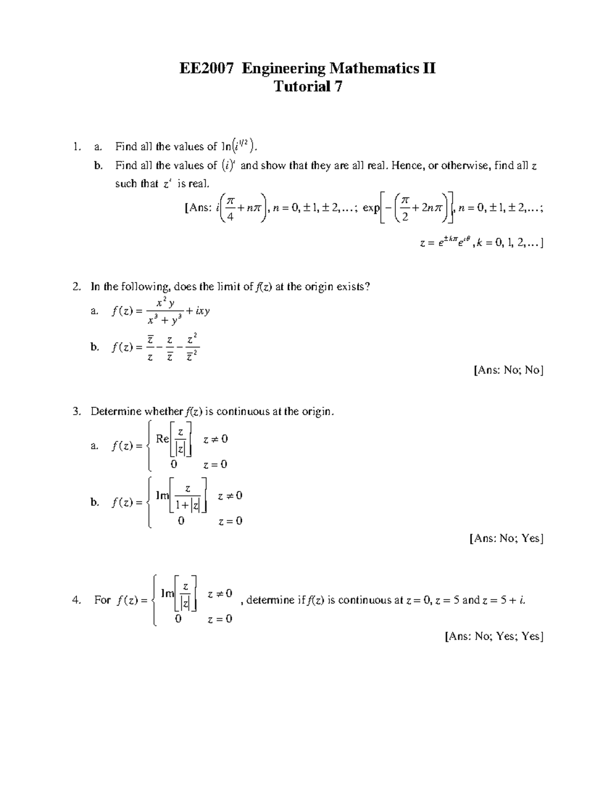 Tutorials 7 12 - Tutorial Qns - EE2007 Engineering Mathematics II ...