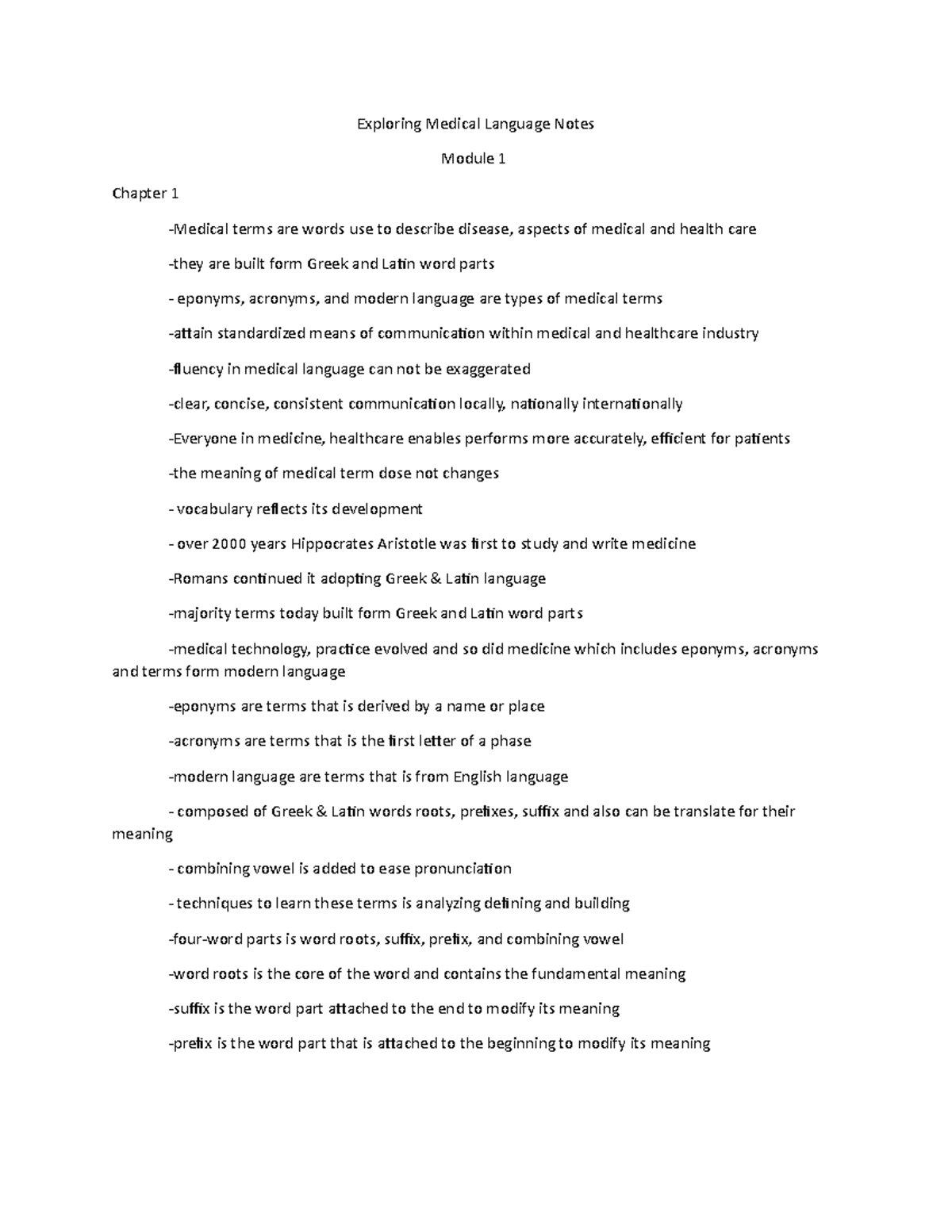Exploring medical lan. notes module 1 - Exploring Medical Language ...
