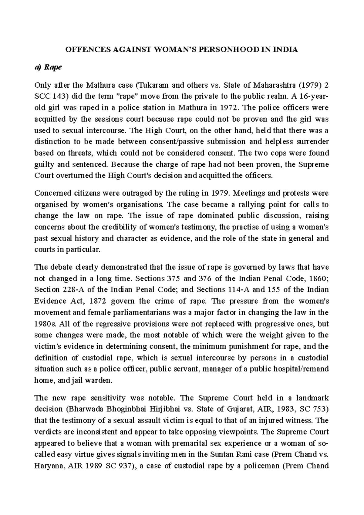 Offences Against Woman'S Personhood IN India - OFFENCES AGAINST WOMAN'S ...