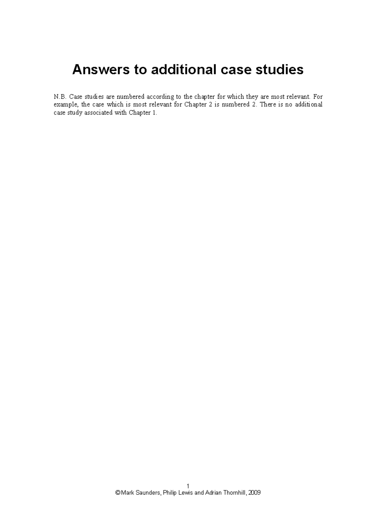 Additional case studies :Thornhill and Saunders - 1 Answers to ...