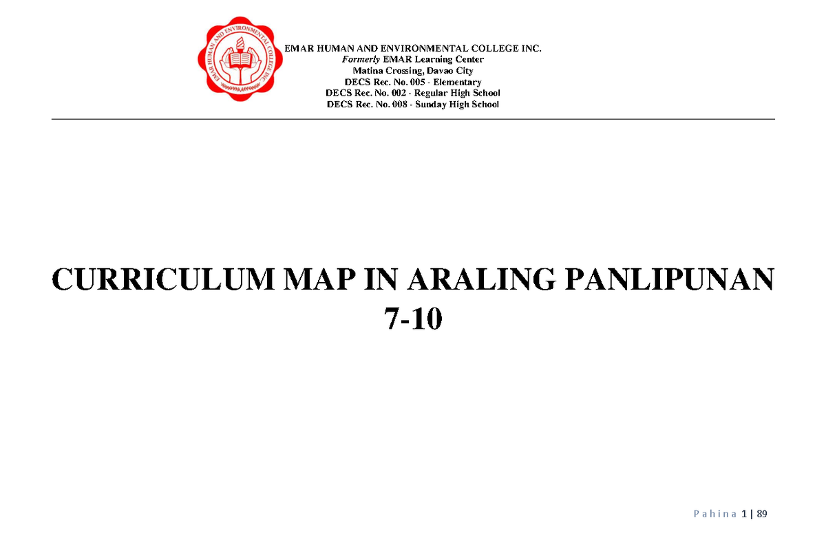 Curriculum MAP IN Araling Panlipunan 7-10 - Formerly EMAR Learning ...