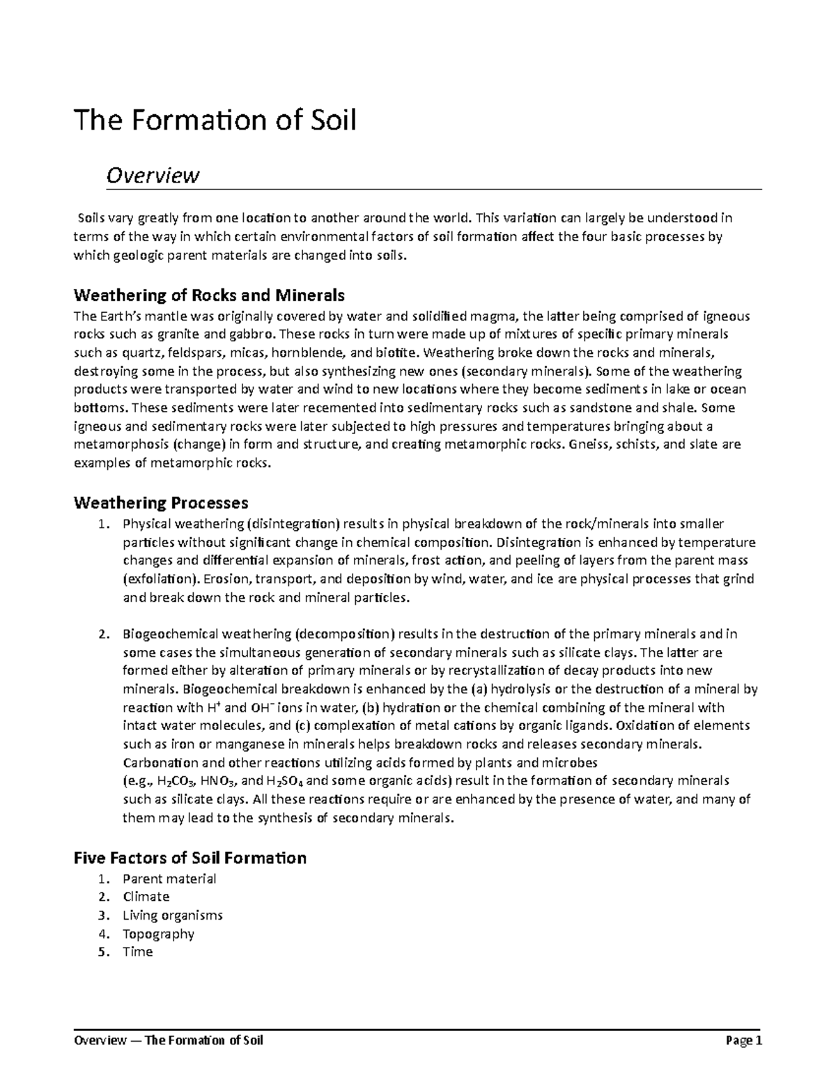 Overview — The Formation of Soil - The Formation of Soil Overview Soils ...