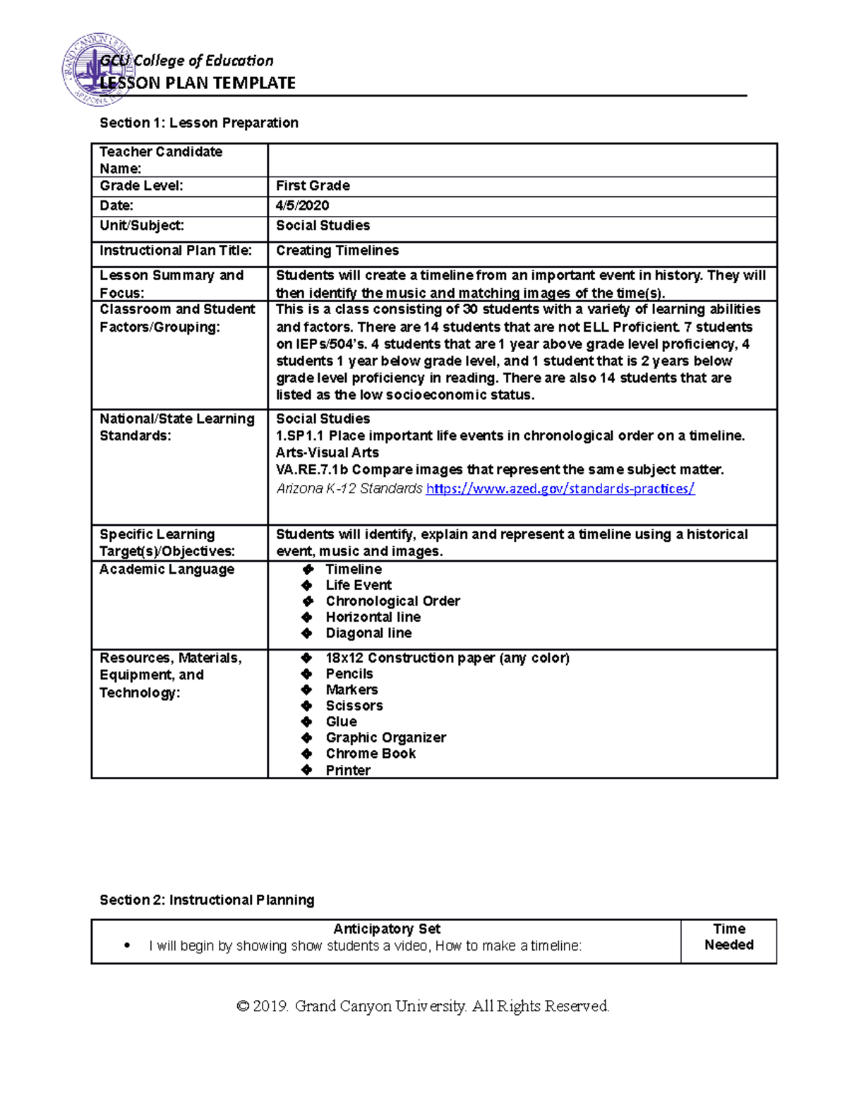 GCU World History Lesson Plan - LESSON PLAN TEMPLATE Section 1: Lesson ...