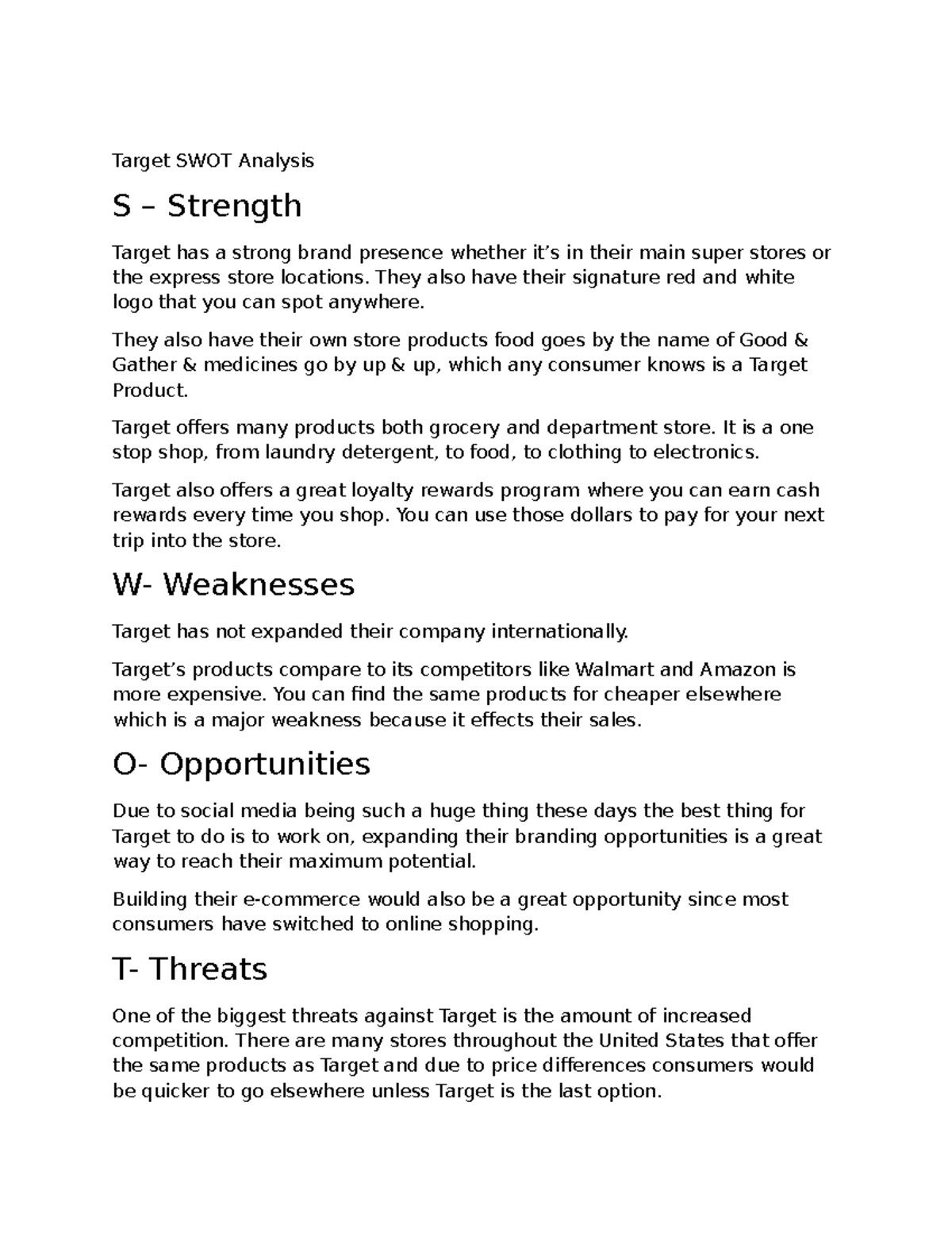 Target SWOT Analysis - They also have their signature red and white ...