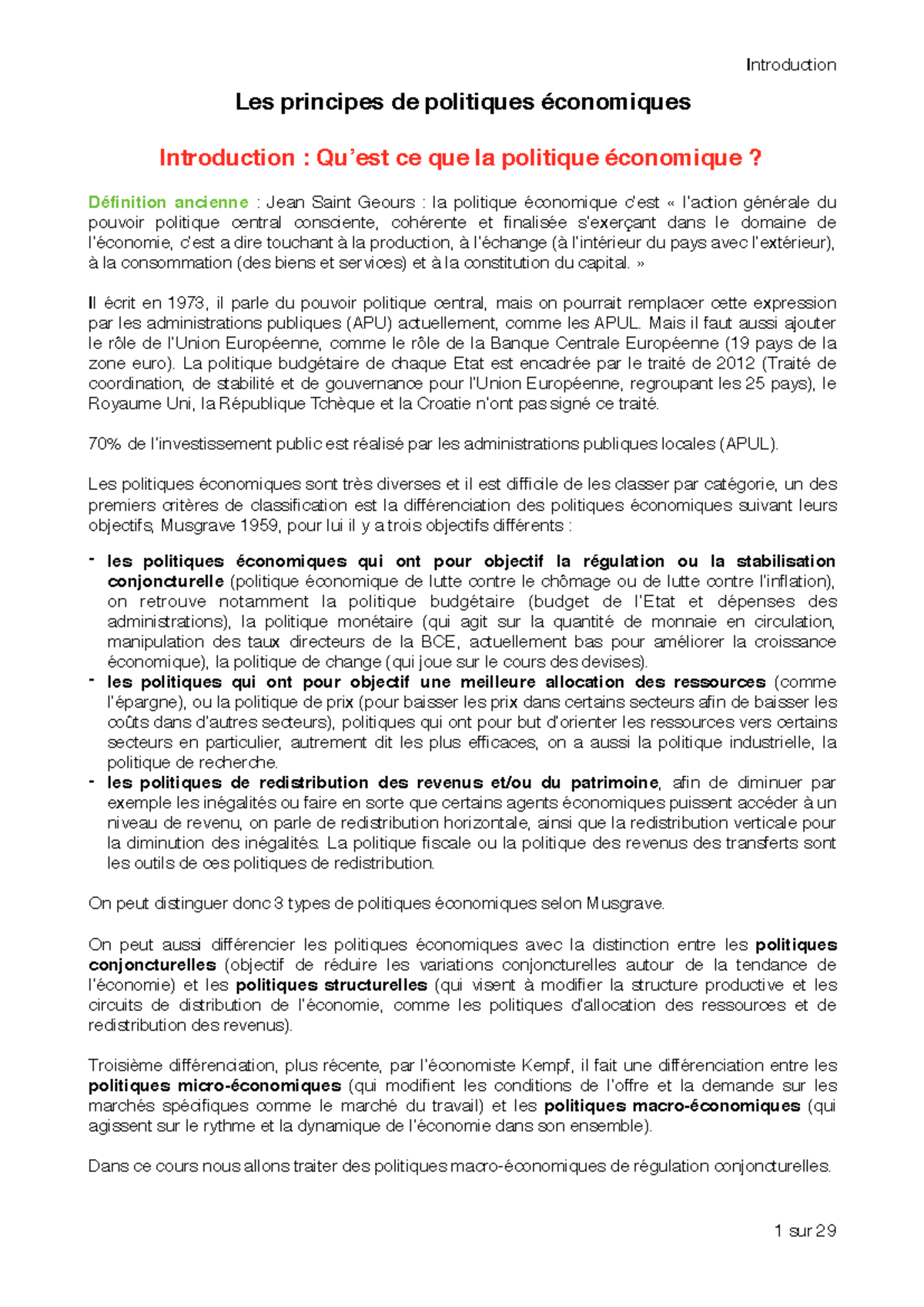 Principes de politiques économiques - CM - Introduction Les principes ...