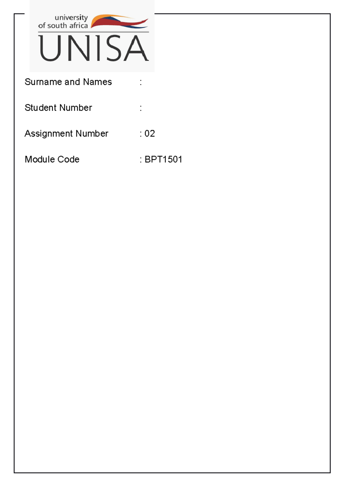 Assignment 2 Template S1-S2 - Surname and Names : Student Number ...