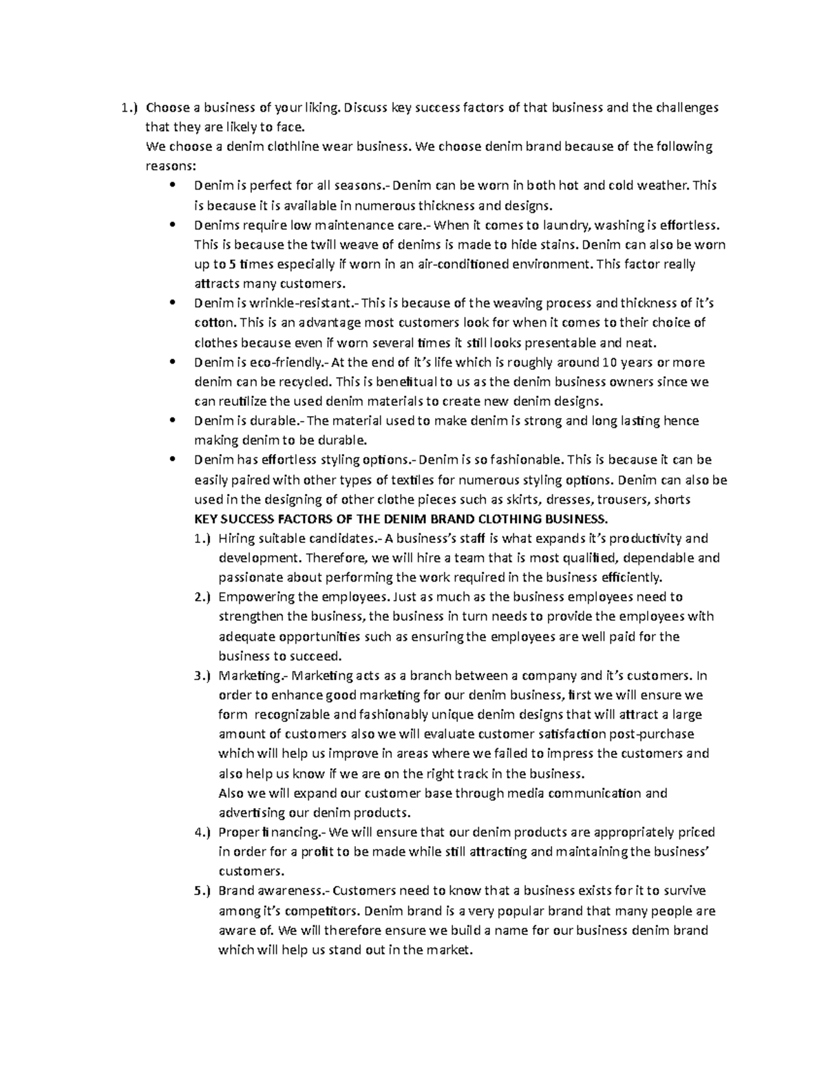 Business Assignment Group FOUR - 1.) Choose a business of your liking ...