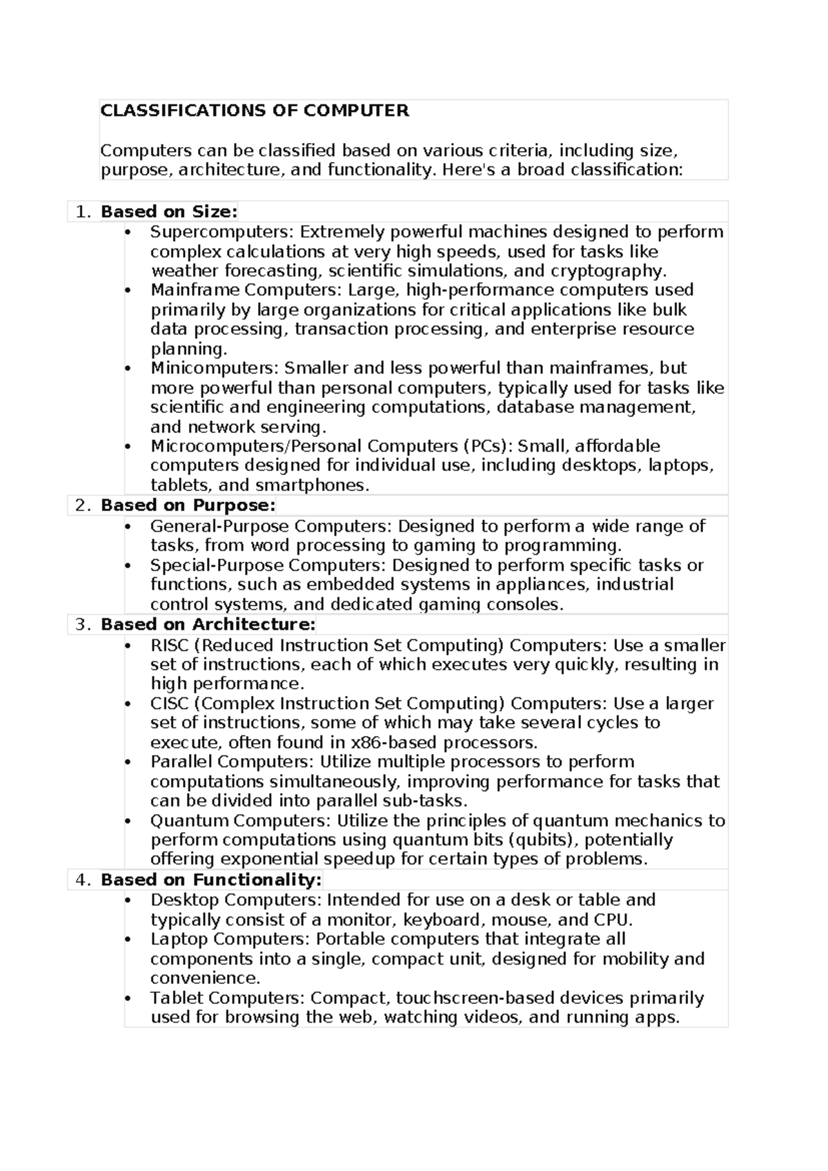 Classifications Of Computer Classifications Of Computer Computers Can