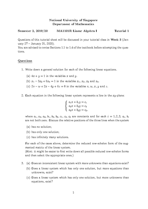 MA1102R Tutorial 11 Solution 20/21 Sem 1 - MA1101R - NUS - Studocu