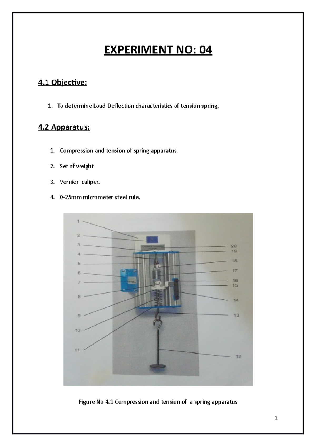 1. To determine Load-Deflection characteristics of tension spring. - 4 ...