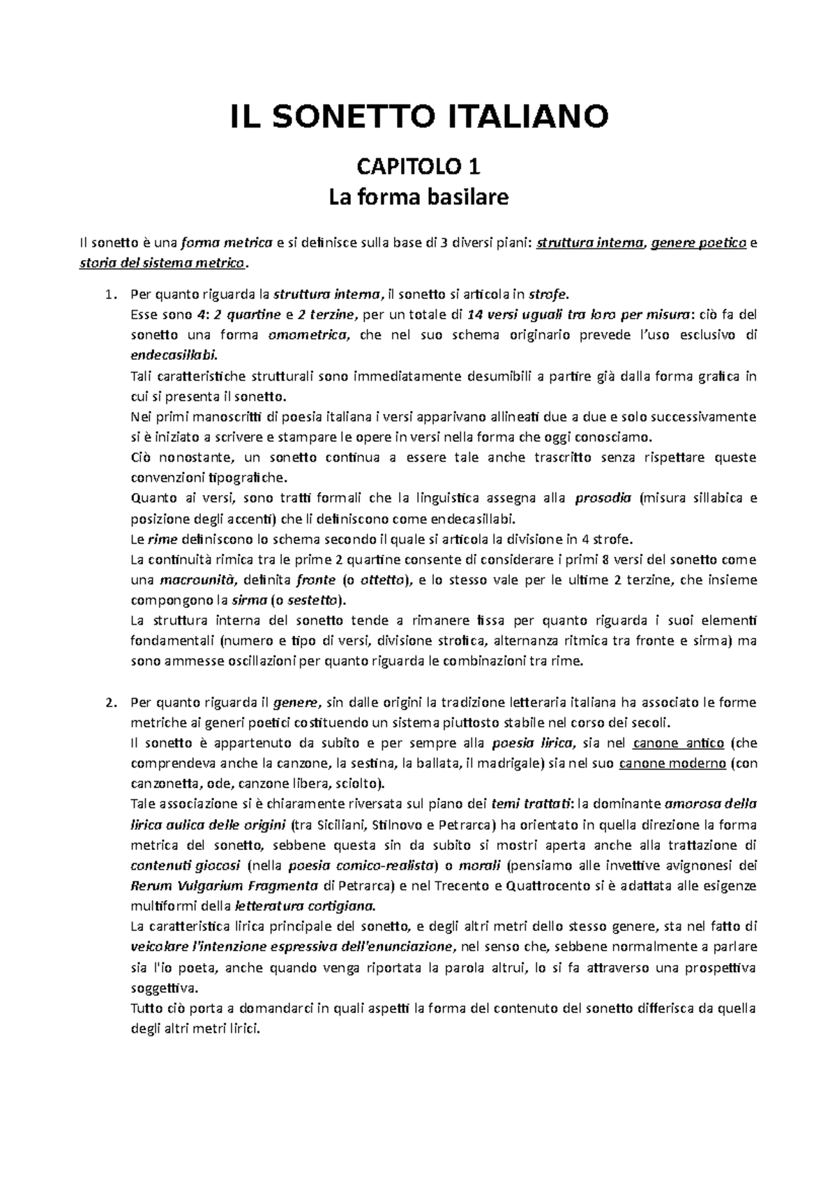 Il Sonetto Italiano - IL SONETTO ITALIANO CAPITOLO 1 La forma basilare ...