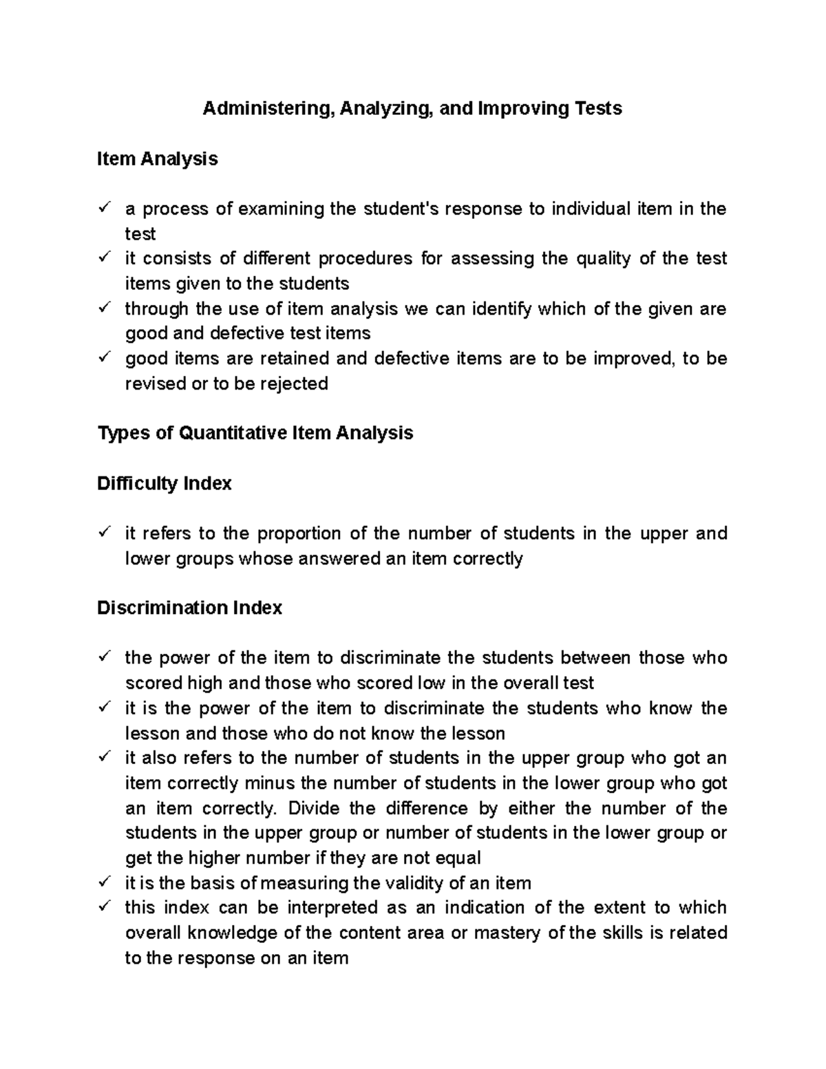 Assessment of Learning Lecture 4 - Administering, Analyzing, and ...