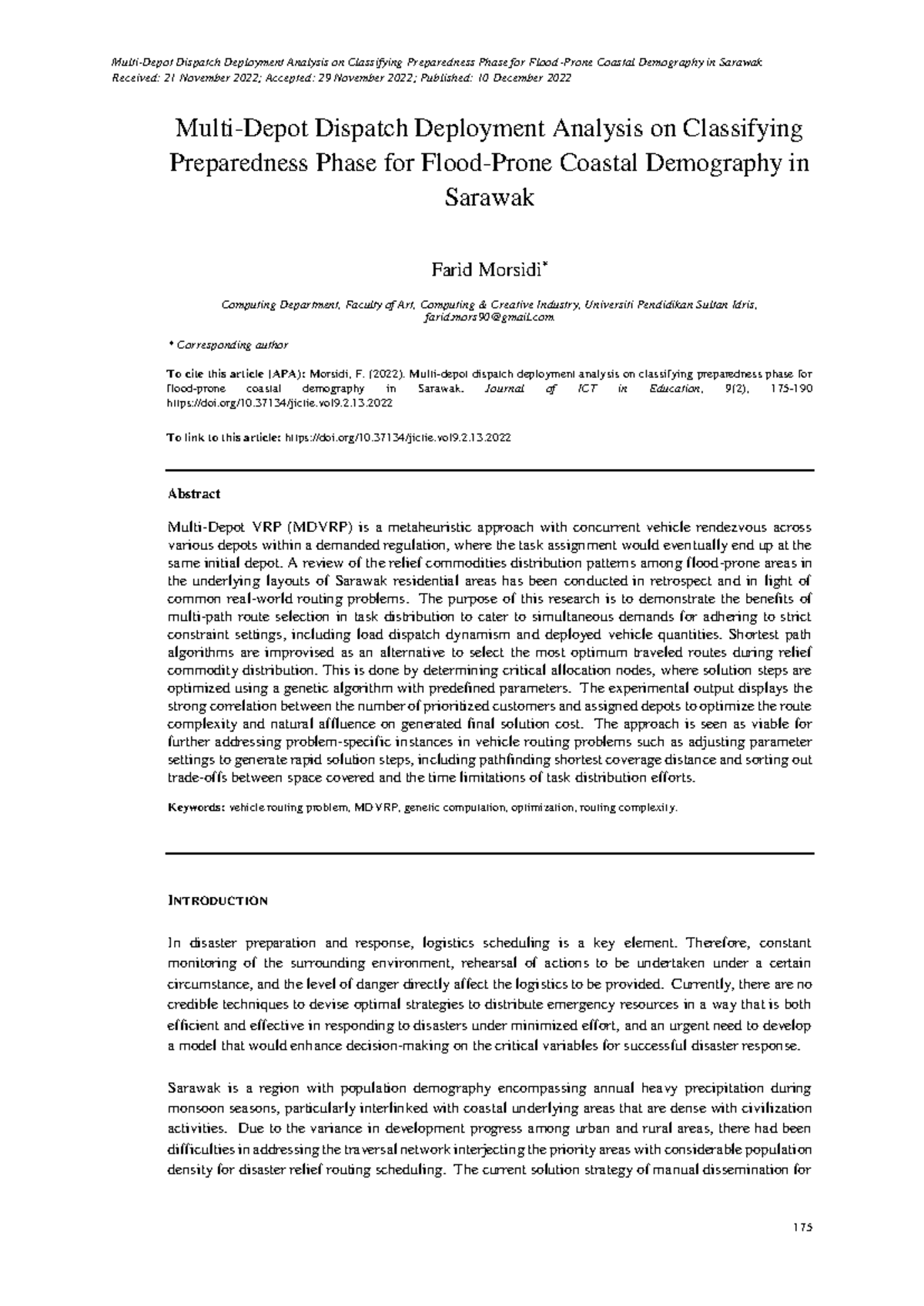 Morsidi - 2022 - Multi-Depot Dispatch Deployment Analysis on ...