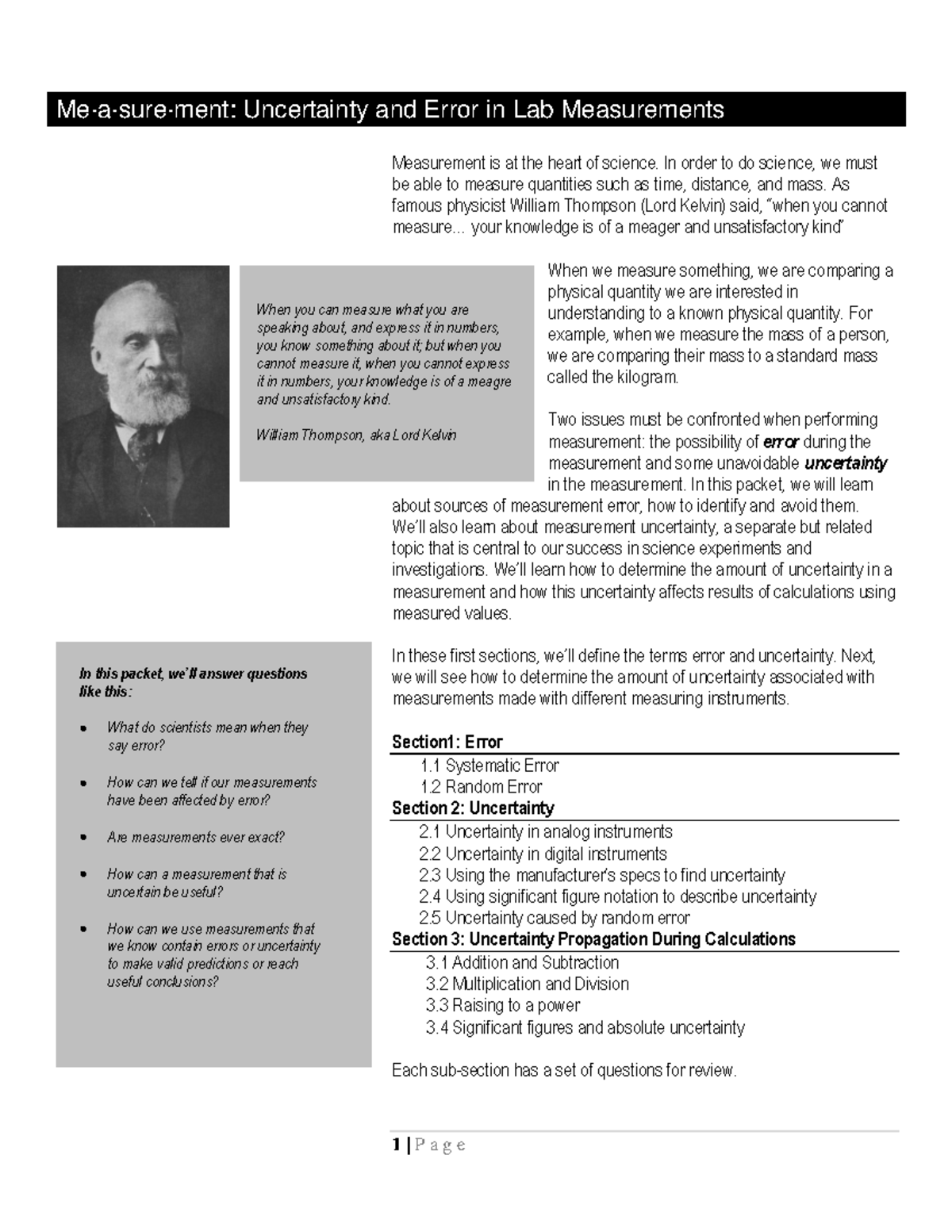 Introduction measurement advan - Me·a·sure·ment: Uncertainty and Error in Lab Measurements - Studocu