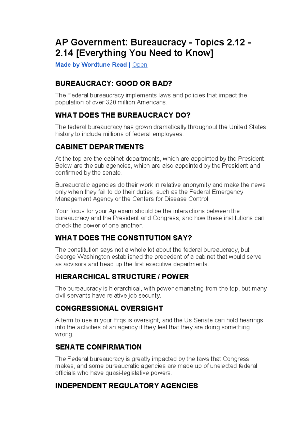 AP Government Bureaucracy - Topics 2.12 - 2.14 [E-WT Summaries - AP ...