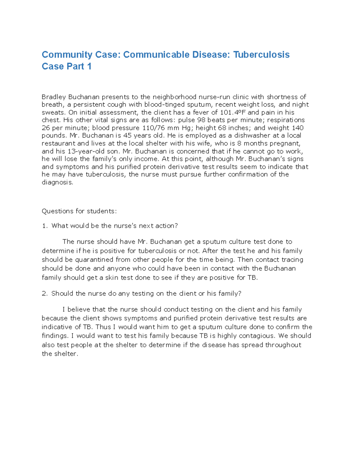 Community Case Communicable Disease Tuberculosis Submission - Community ...