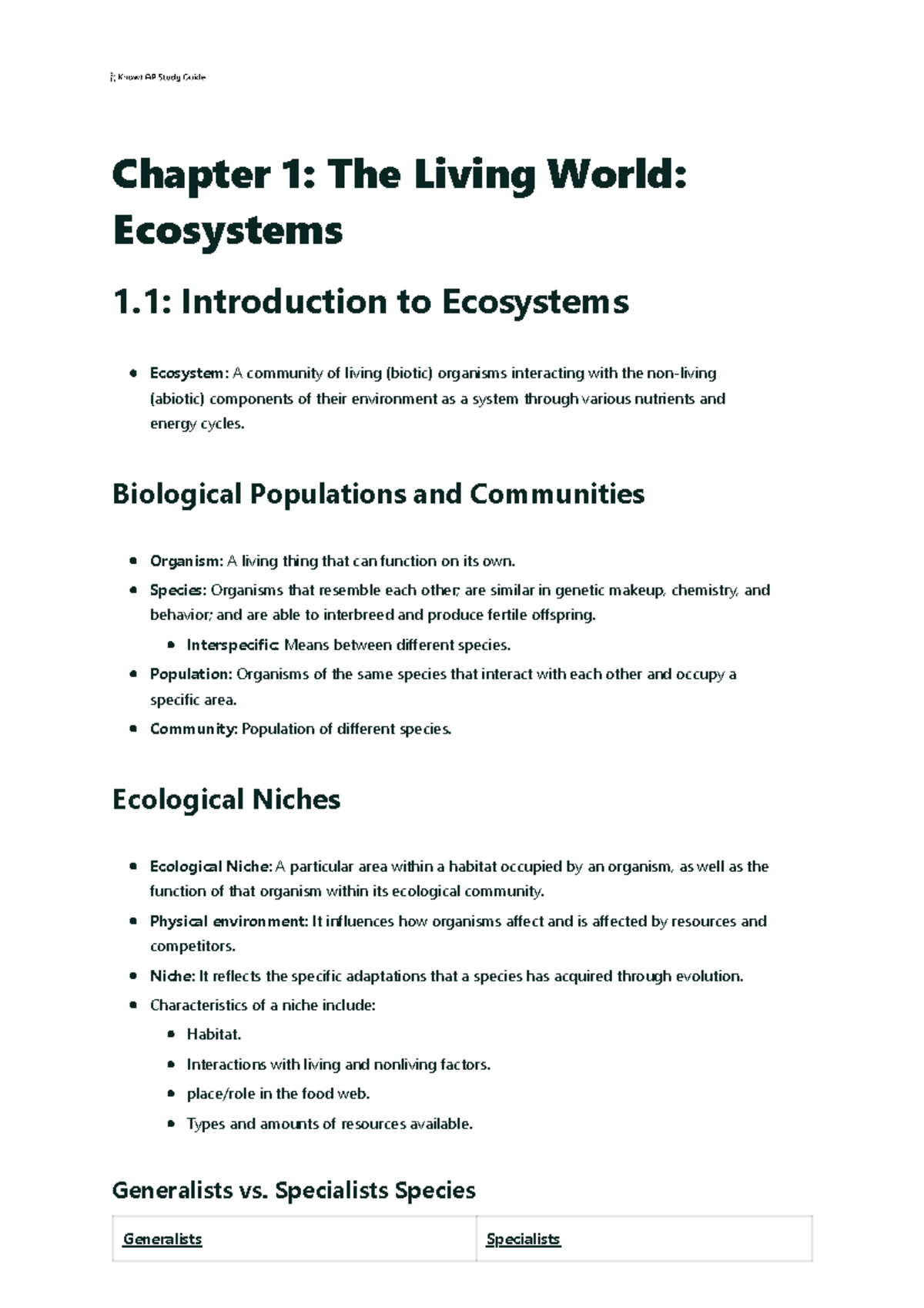 Chapter 1 The Living World Ecosystems - Biological Populations and ...