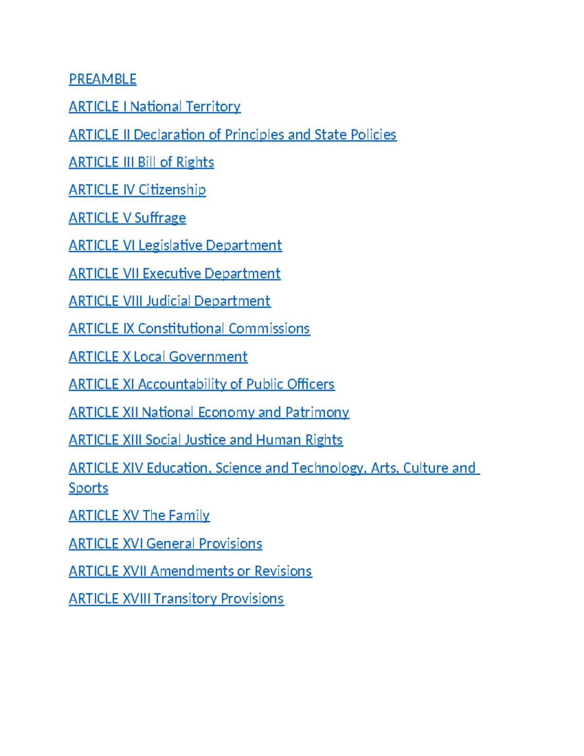 Preamble - N/A - PREAMBLE ARTICLE I National Territory ARTICLE II ...