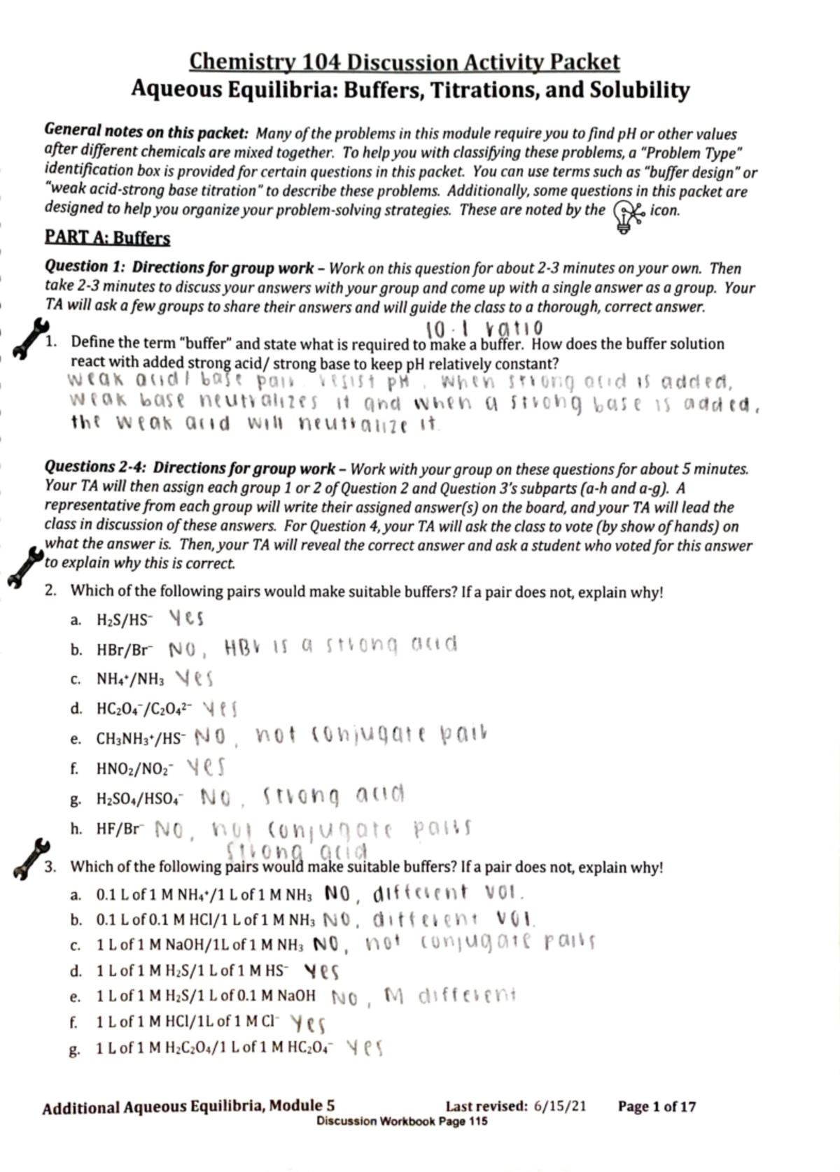 Module 5: Aqueous Equilibria - Chemistry 104 Discussion Activity Packet ...