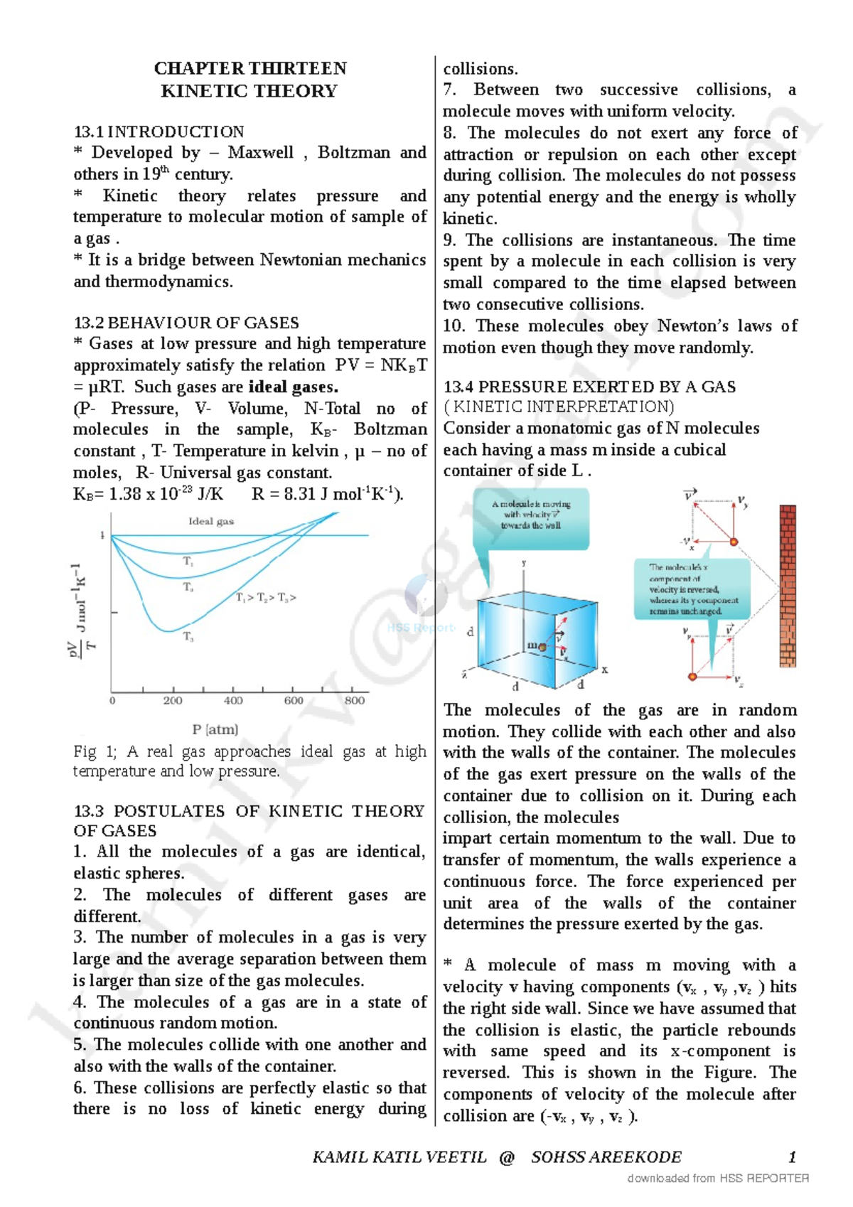 HSSRptr-Chapter 13 Notes-Kinetic theory-1 - ####### CHAPTER THIRTEEN ...