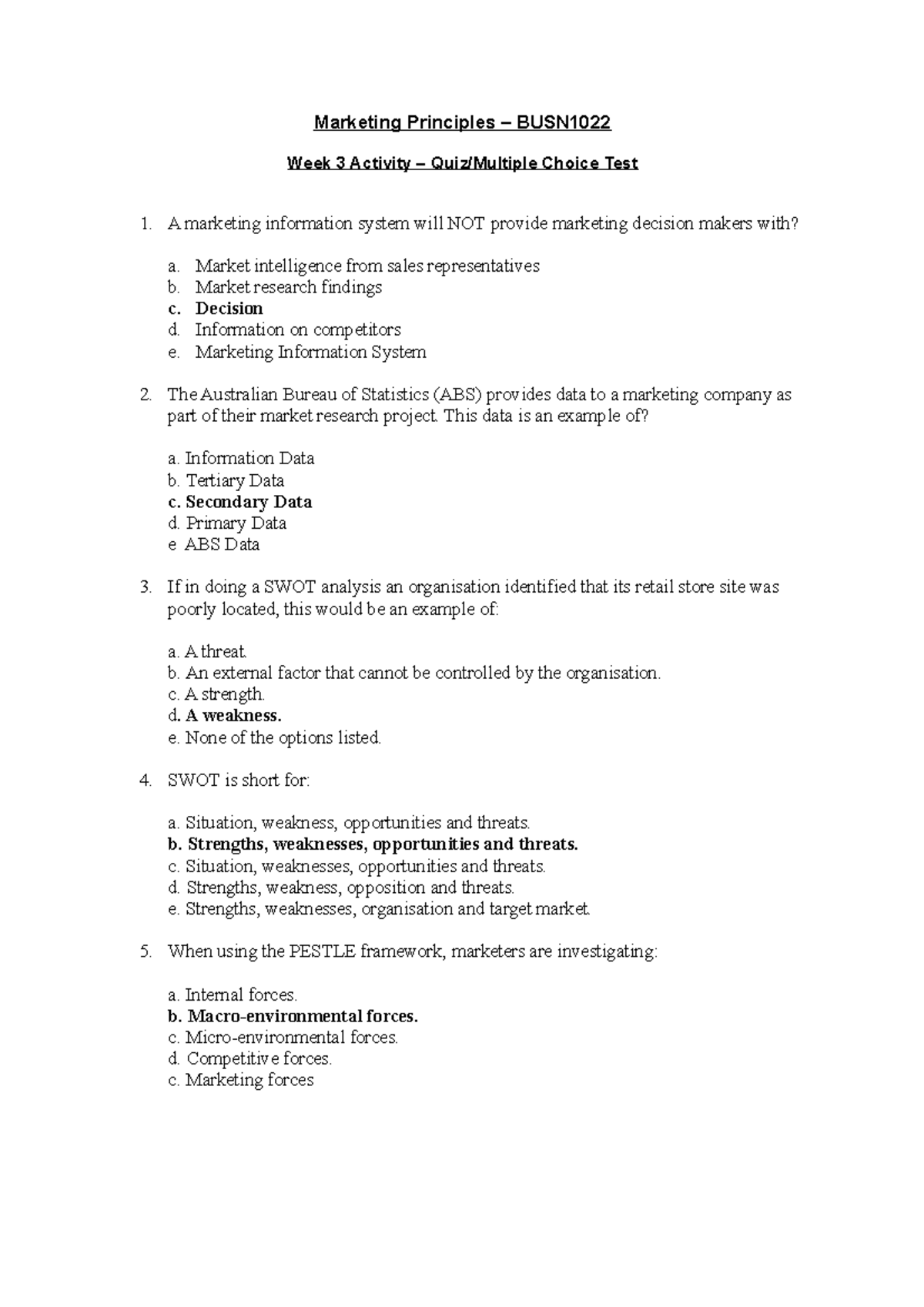 Week 3 - Activity - Practice - Answers - Marketing Principles BUSN1022 ...