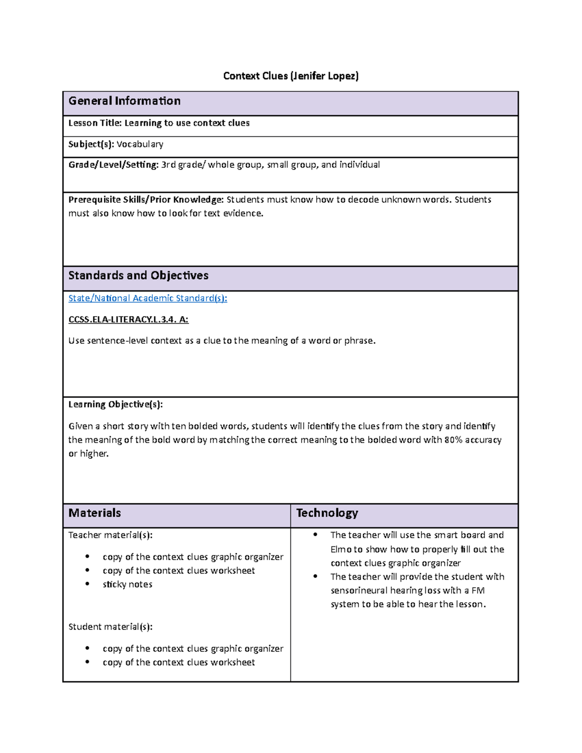 Direct Instruction Context Clues Lesson Plan (C909) - Context Clues ...